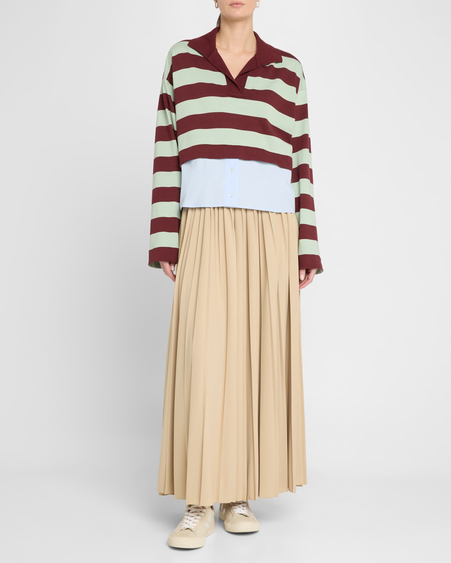 Weekend Max Mara Bleu Logo Waistband Long Pleated Skirt | Neiman Marcus