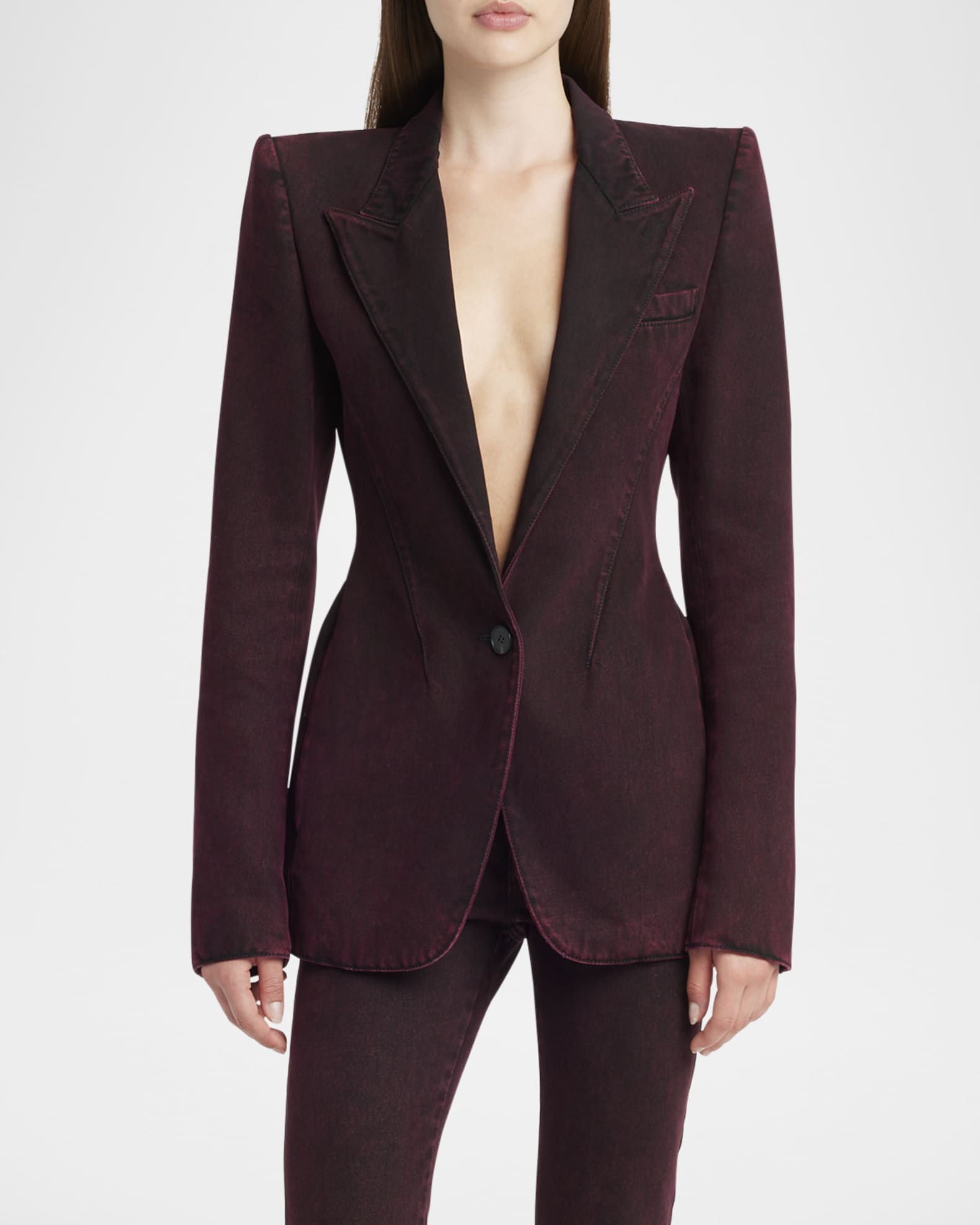 McQueen Red-Wash Denim Single-Breasted Jacket | Neiman Marcus