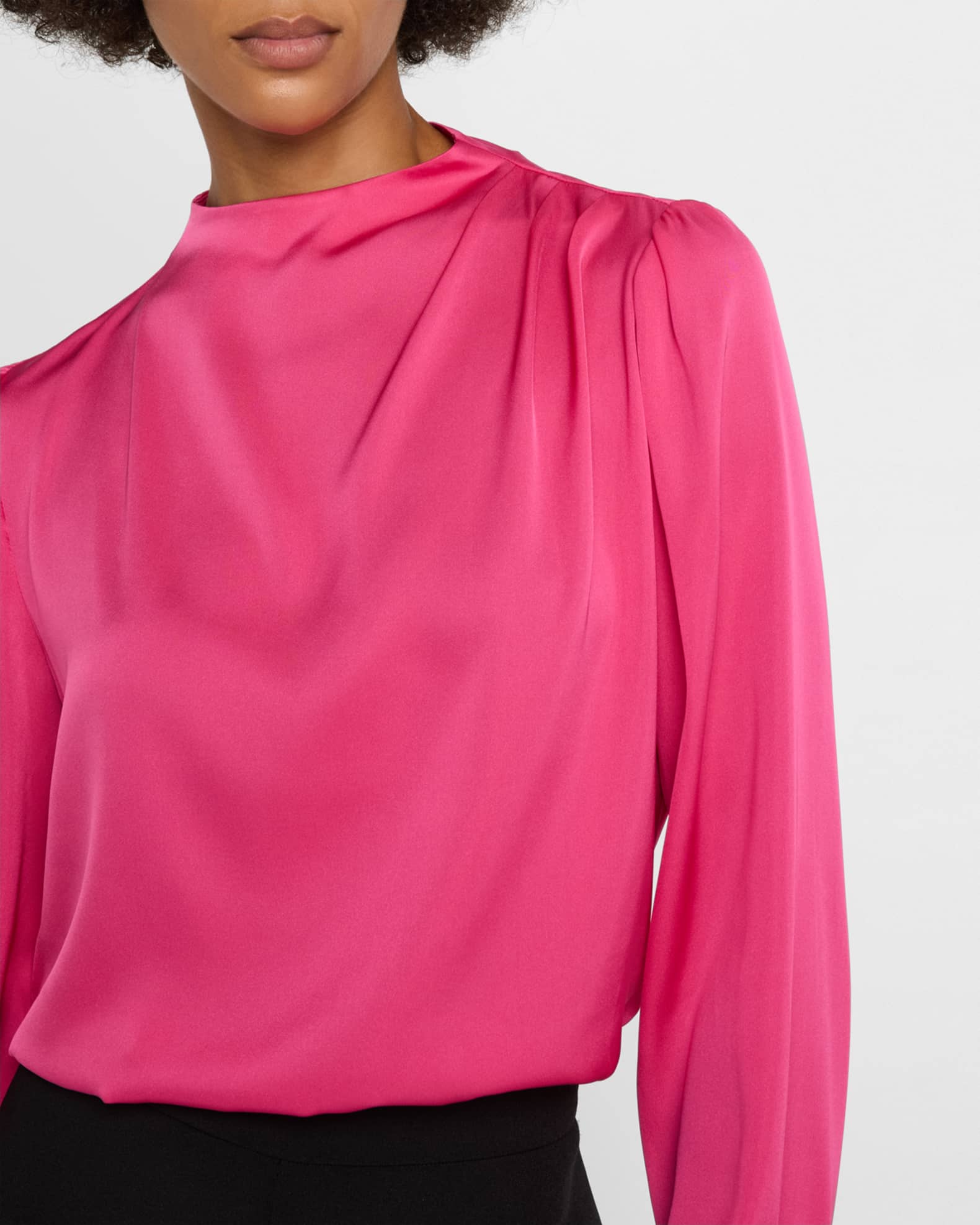 Elie Tahari The Tien Ruched Mock-Neck Blouse | Neiman Marcus