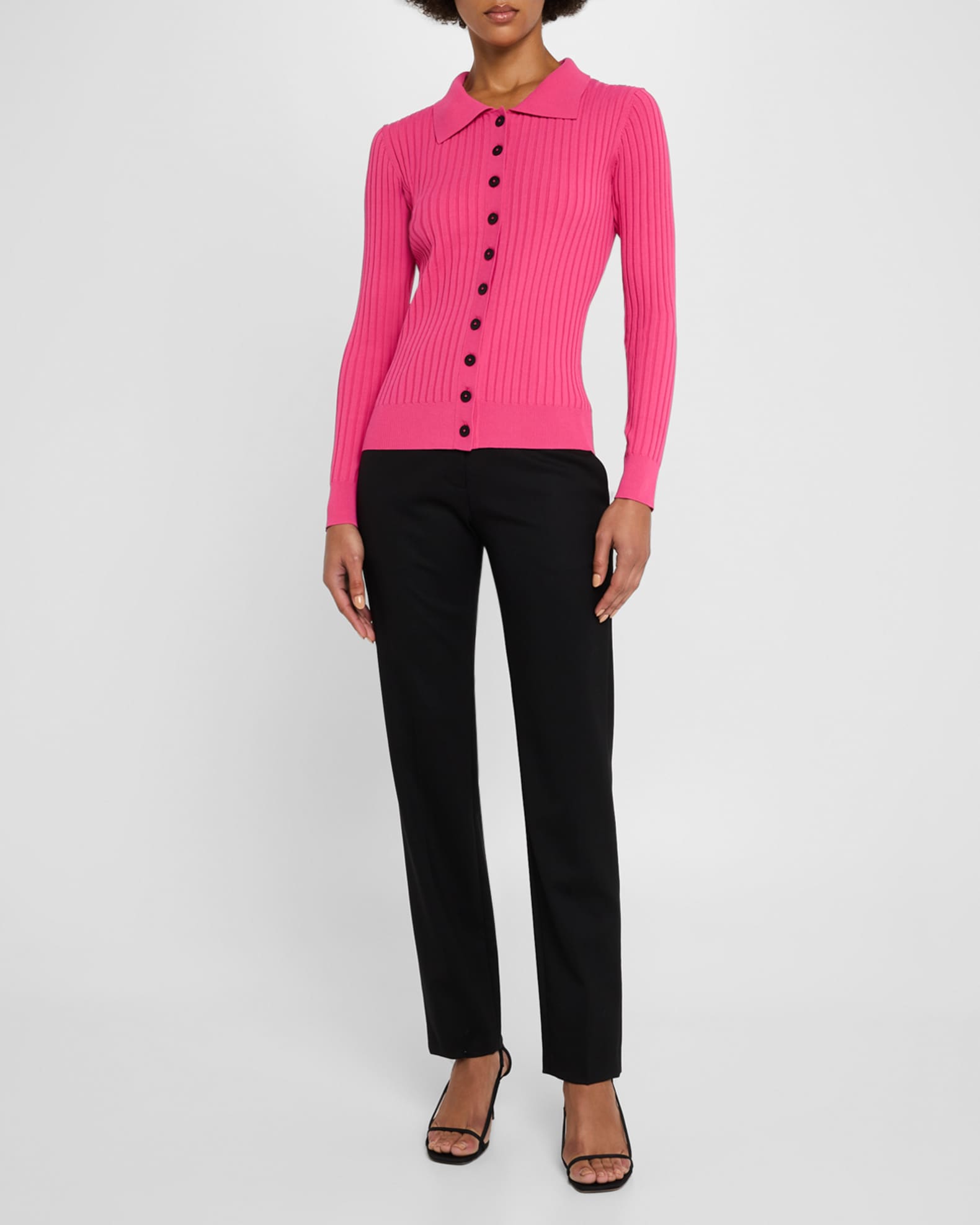 Elie Tahari The Mariella Ribbed Button-Down Sweater | Neiman Marcus