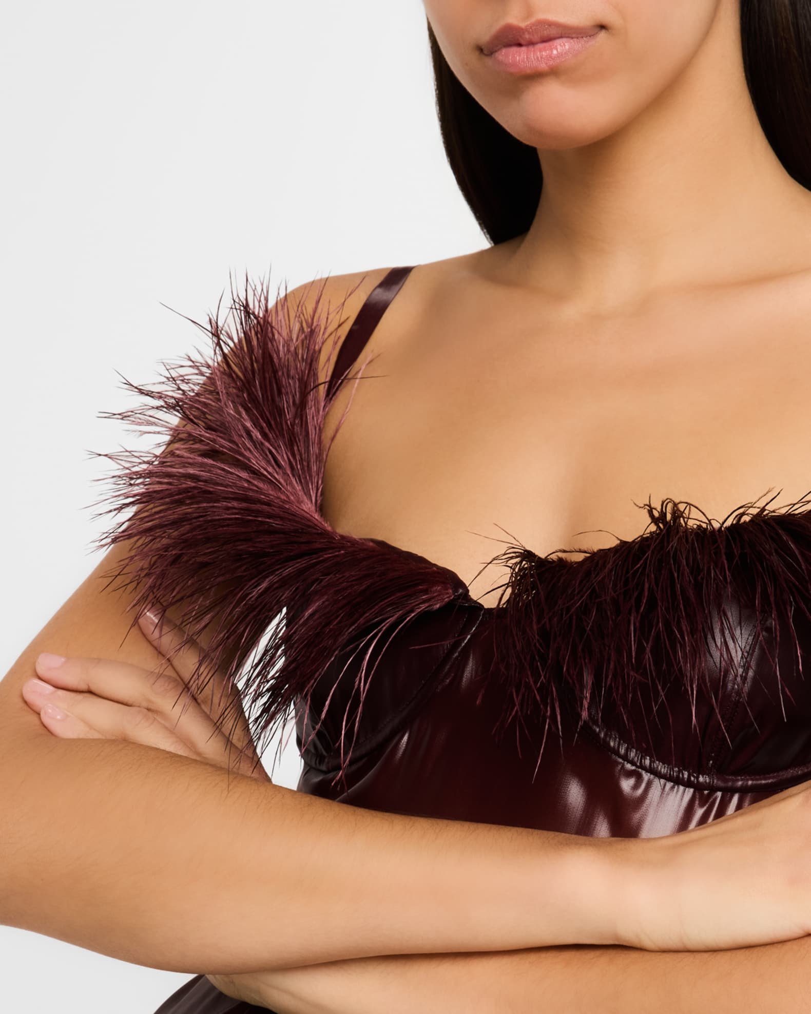 Ferragamo Feather-Trim Bustier Sheer Cami | Neiman Marcus
