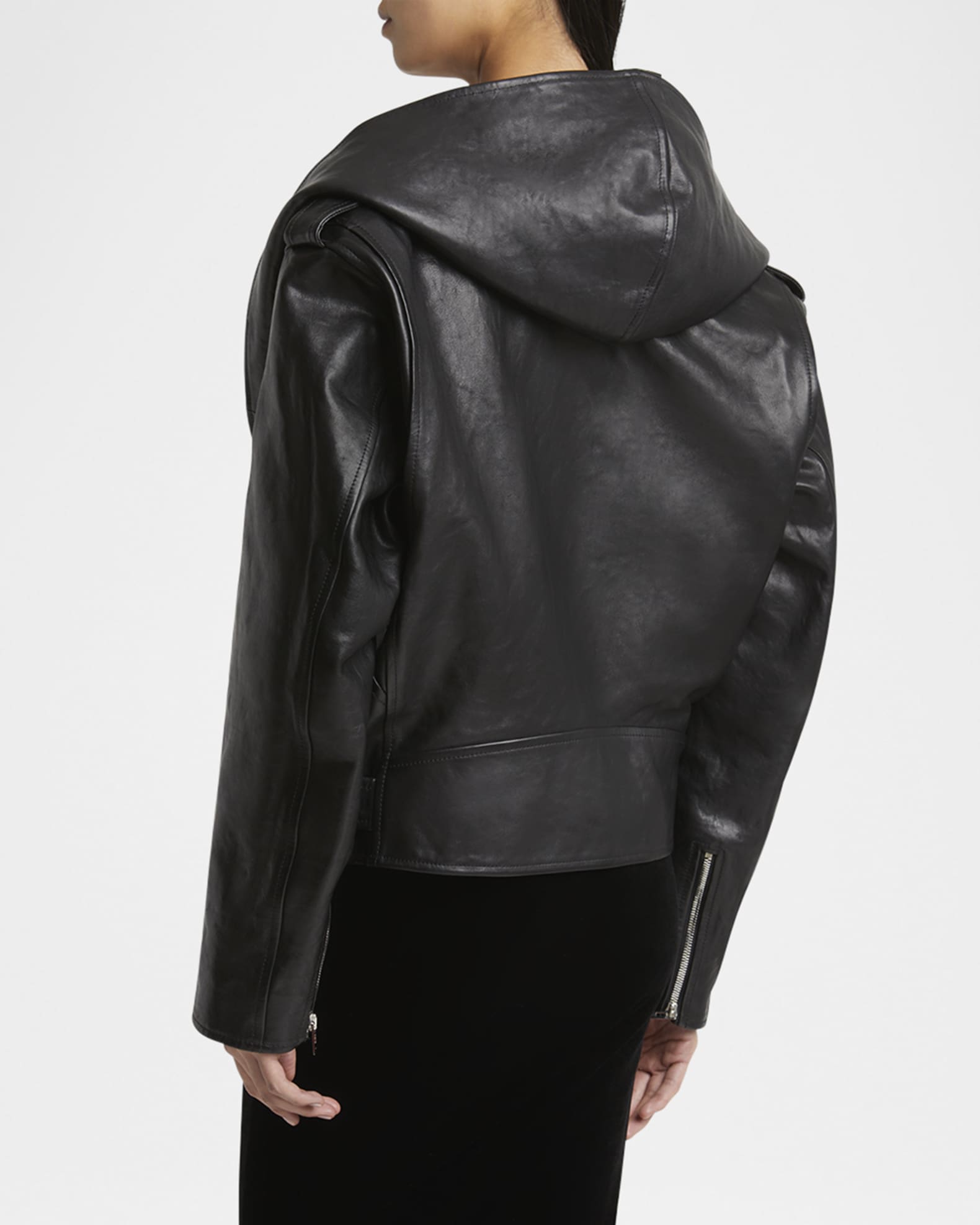 ALAIA Hooded Wrap Moto Leather Jacket | Neiman Marcus