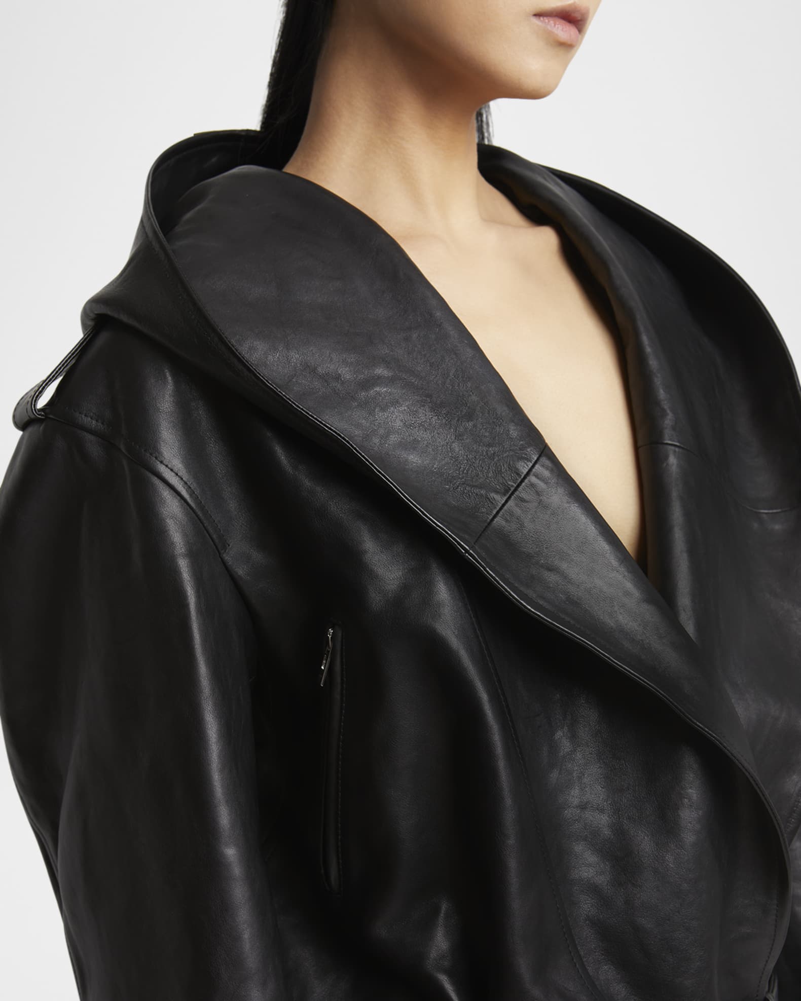 ALAIA Hooded Wrap Moto Leather Jacket | Neiman Marcus