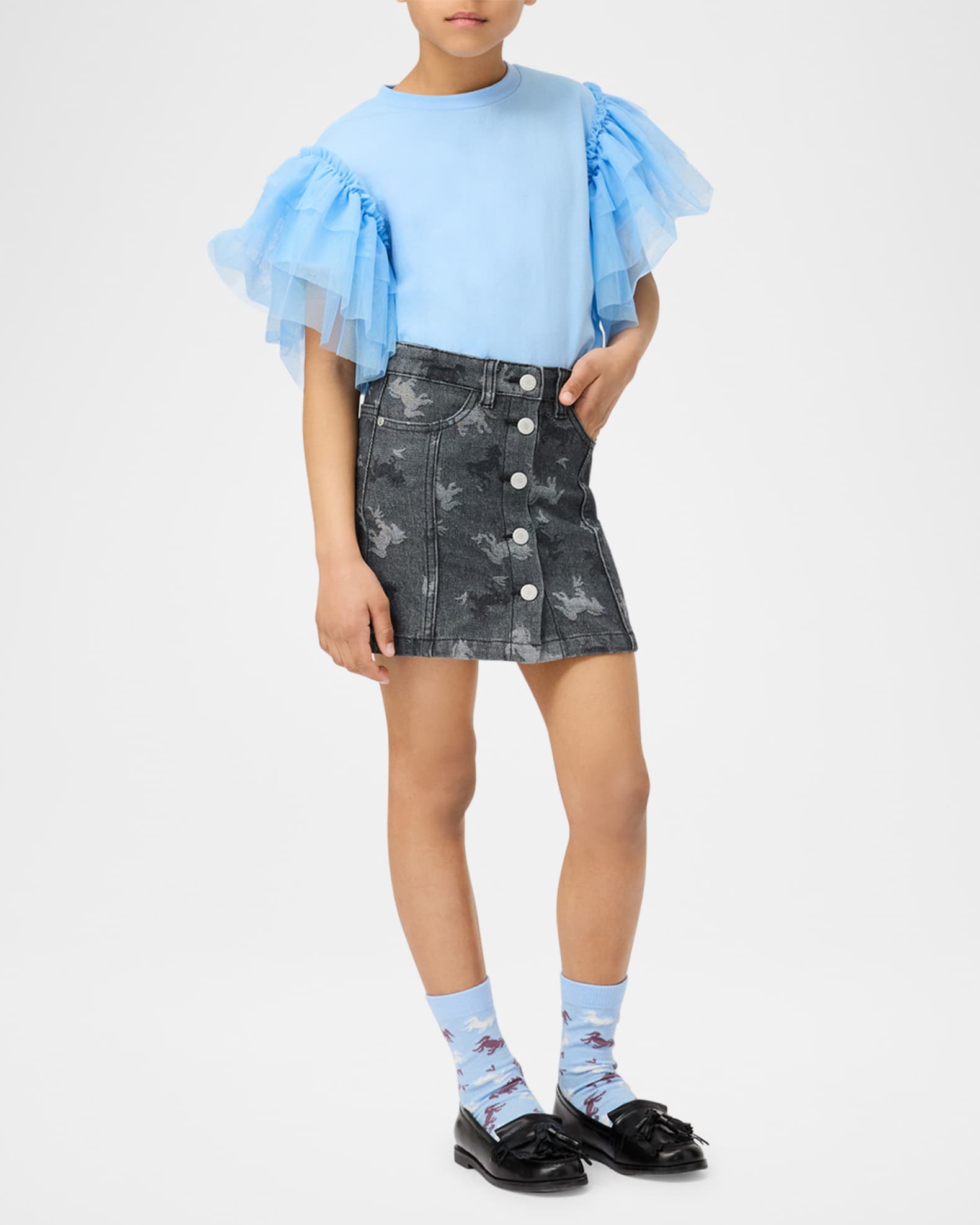 Molo Girl's Bera Printed Denim Mini Skirt, Size 7-14 | Neiman Marcus