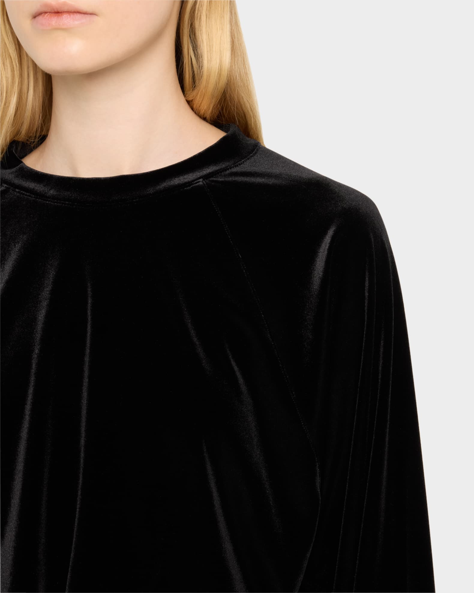 Norma Kamali Oversized Raglan-Sleeve Velvet Crop Top | Neiman Marcus