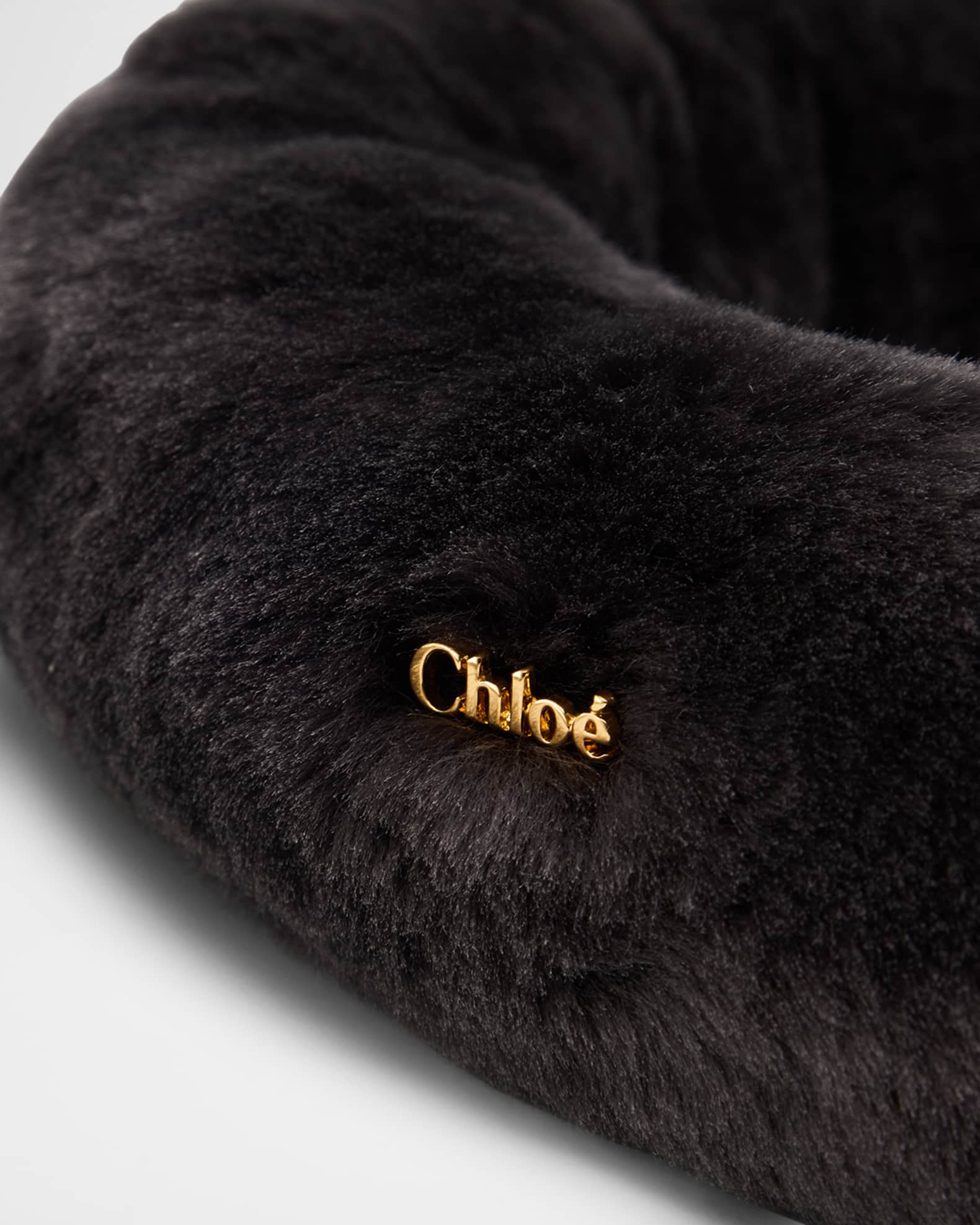 Chloe Shearling Headband W/ Logo Hardware | Neiman Marcus
