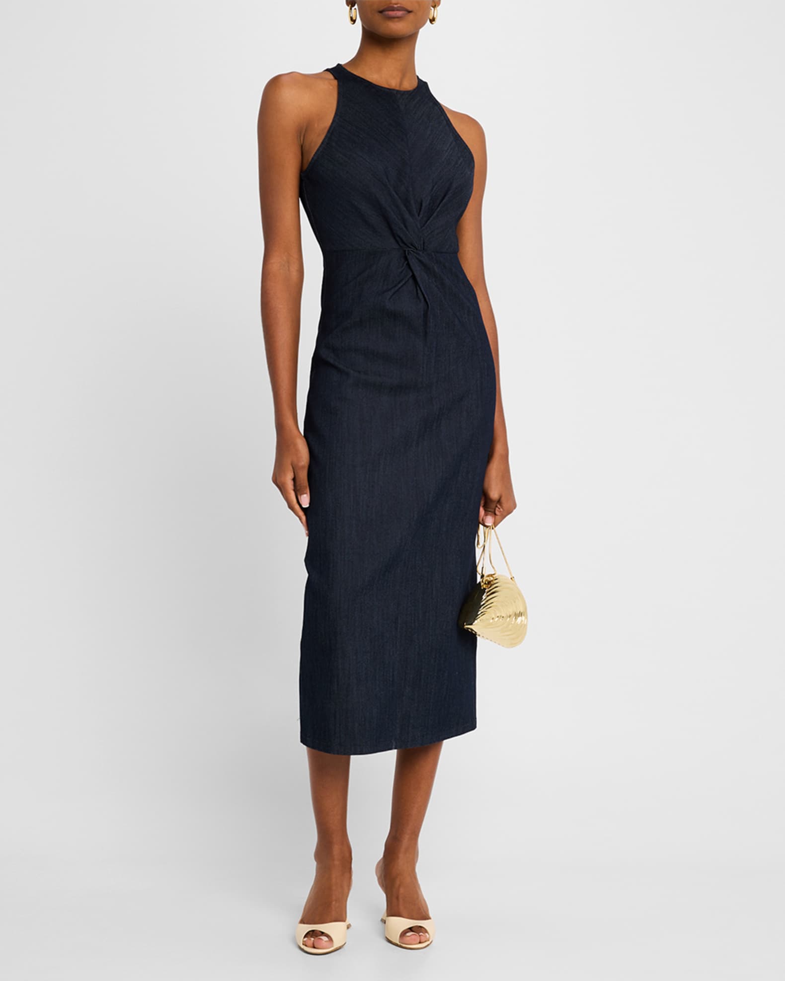 Cinq a Sept Clara Twist-Front Midi Dress | Neiman Marcus