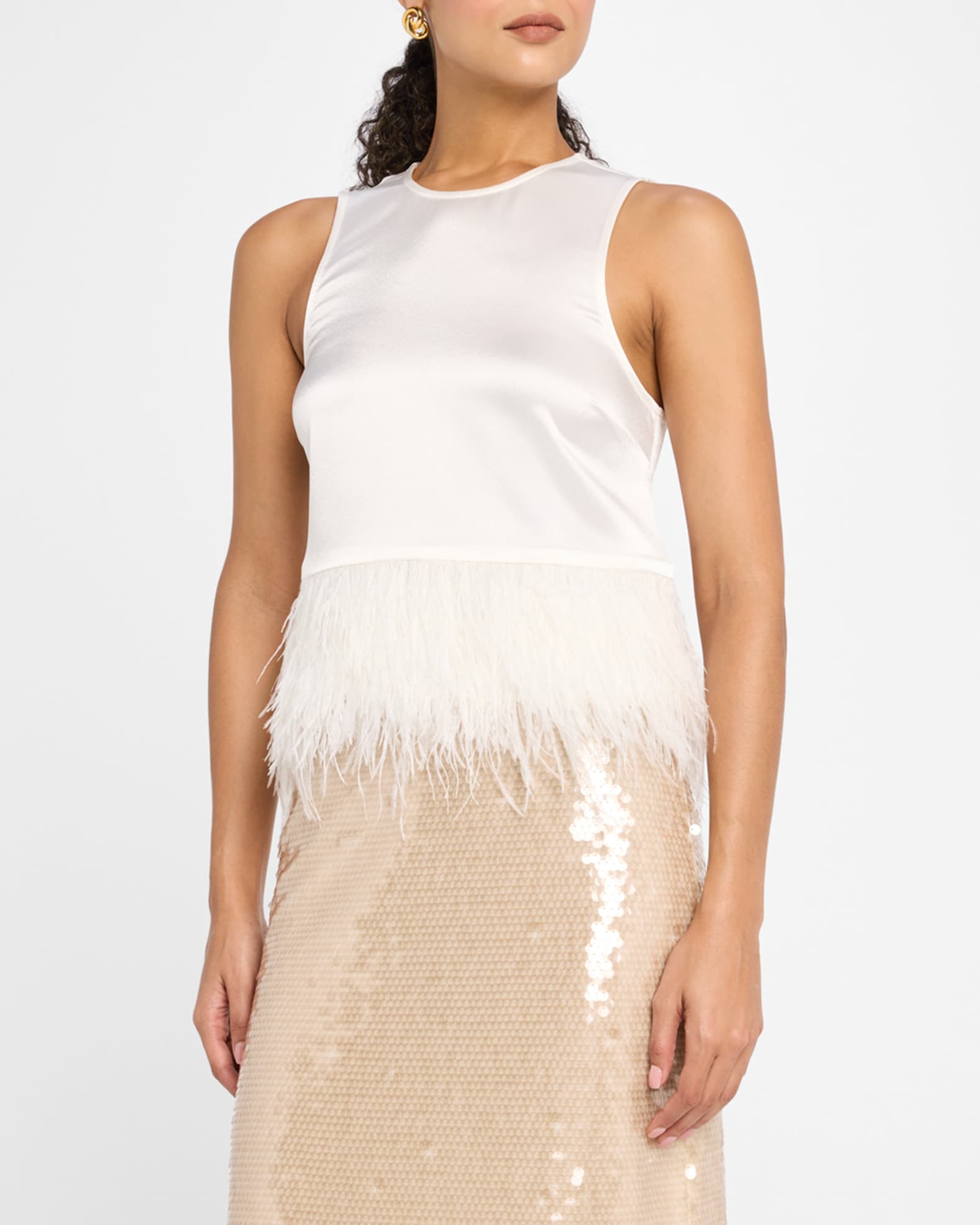 Cinq a Sept Charisse Satin Feather-Trim Top | Neiman Marcus