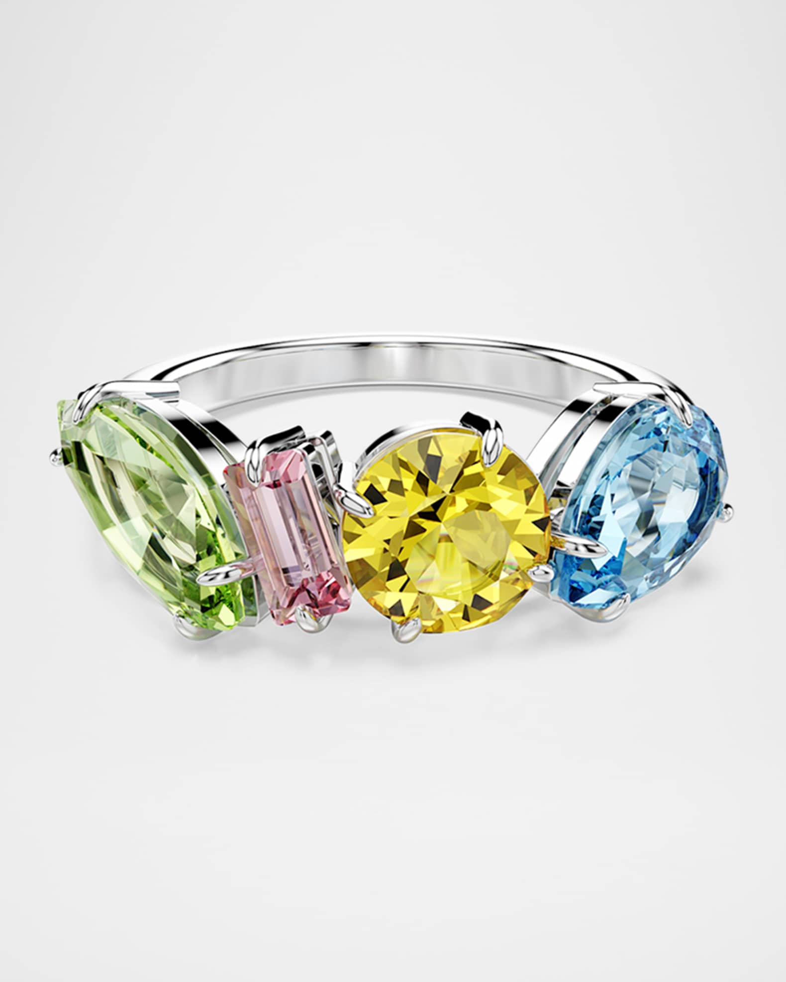 SWAROVSKI Gema Rhodium-Plated Mix-Cut Multicolored Crystal Band Ring ...