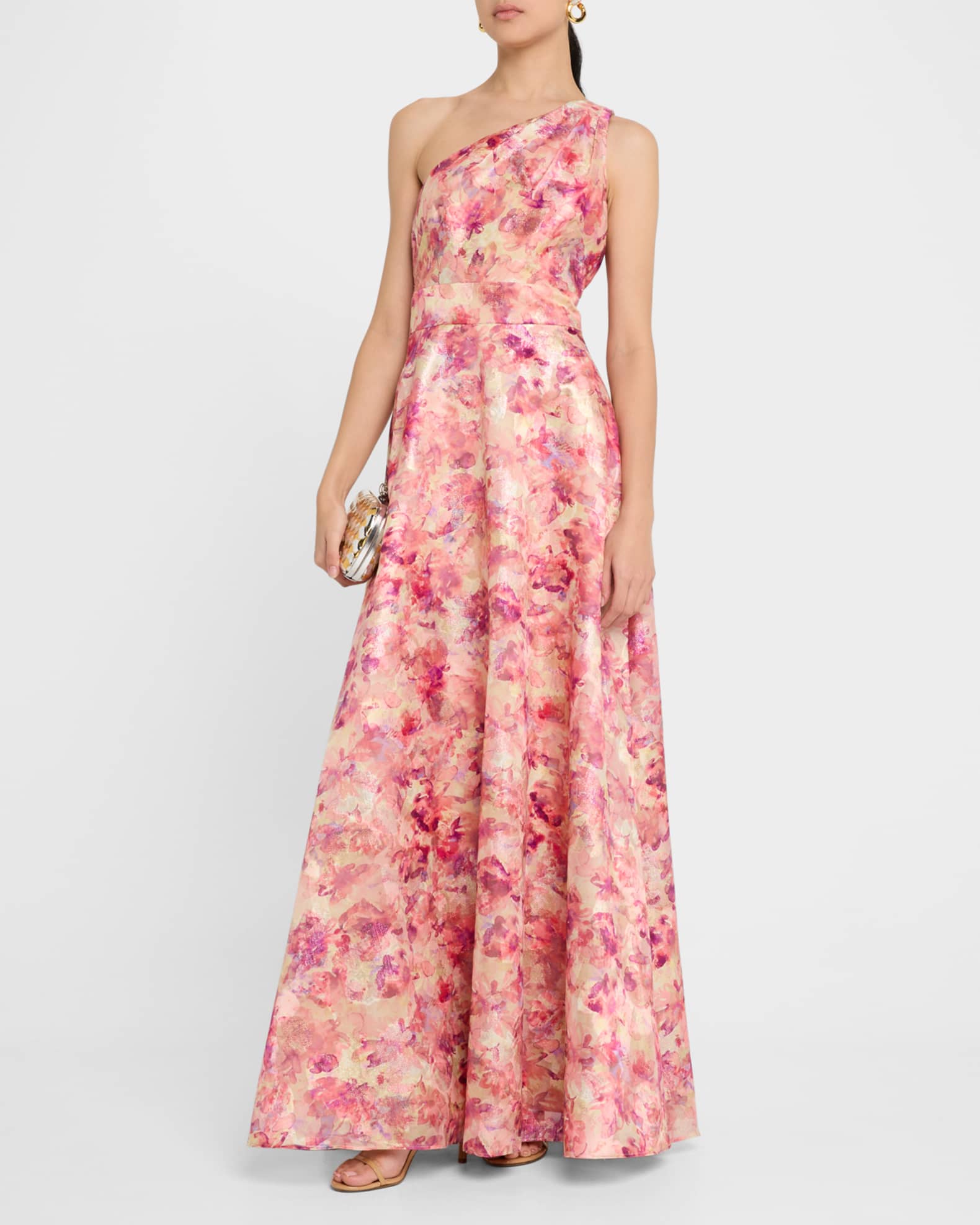 Aidan Mattox One-Shoulder Metallic Jacquard Gown | Neiman Marcus