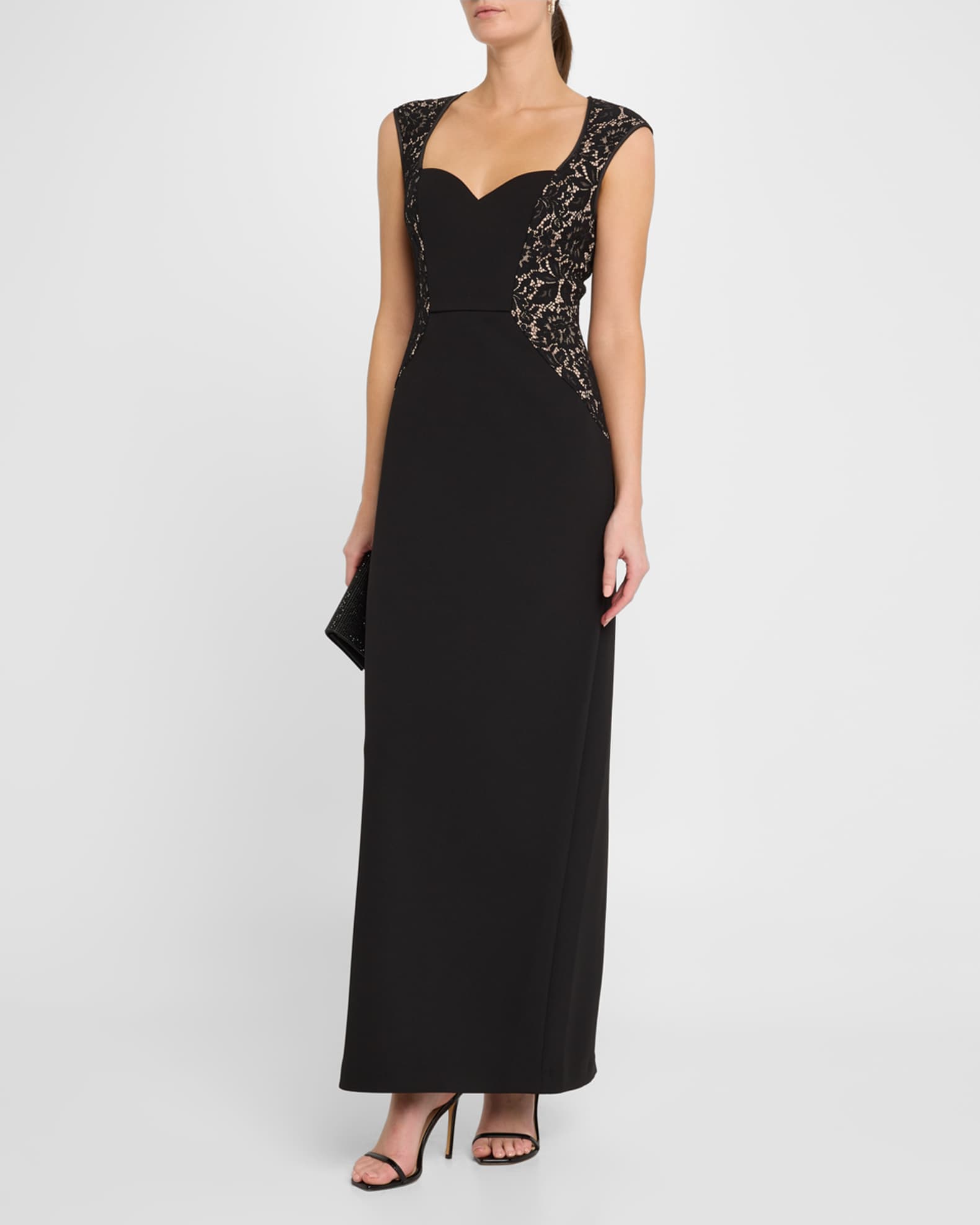 Aidan Mattox Cutout Bonded Crepe & Lace Column Gown | Neiman Marcus