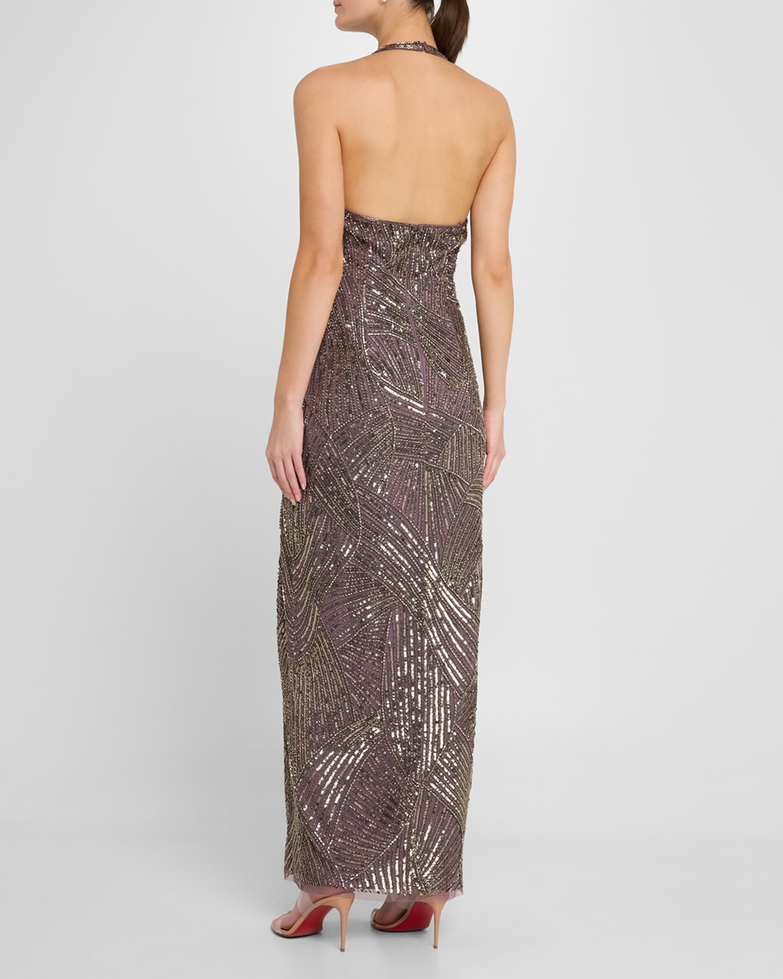 Aidan Mattox Beaded Side-Slit Halter Gown | Neiman Marcus