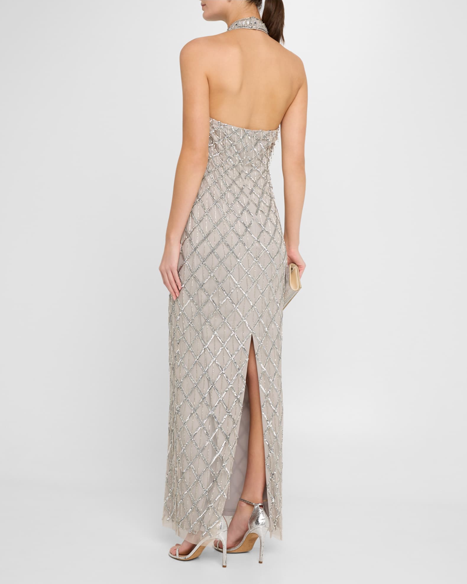 Aidan Mattox Beaded Halter Column Gown | Neiman Marcus