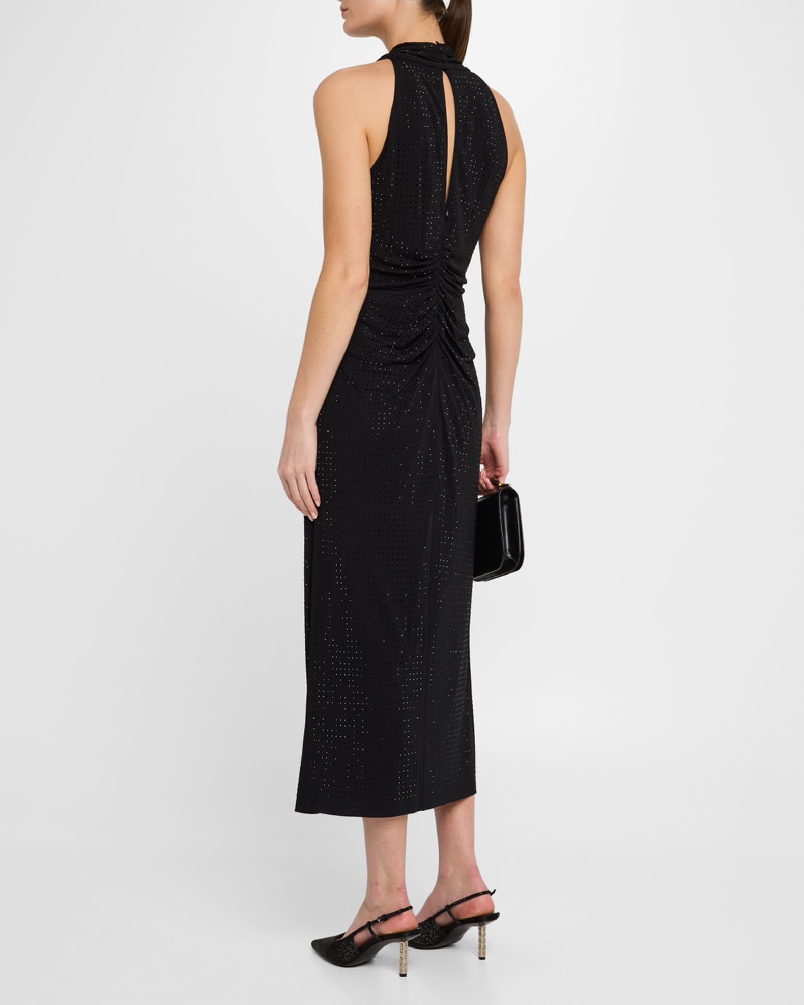Ungaro Twist-Front Rhinestone Midi Dress | Neiman Marcus