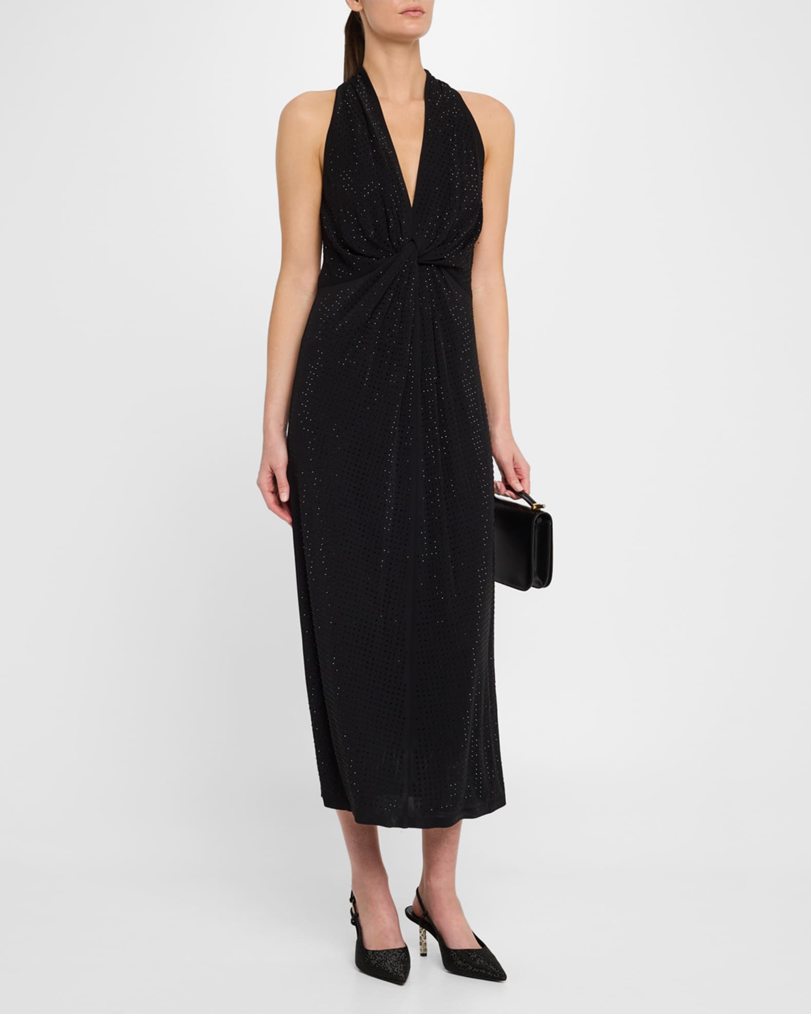 Ungaro Twist-Front Rhinestone Midi Dress | Neiman Marcus