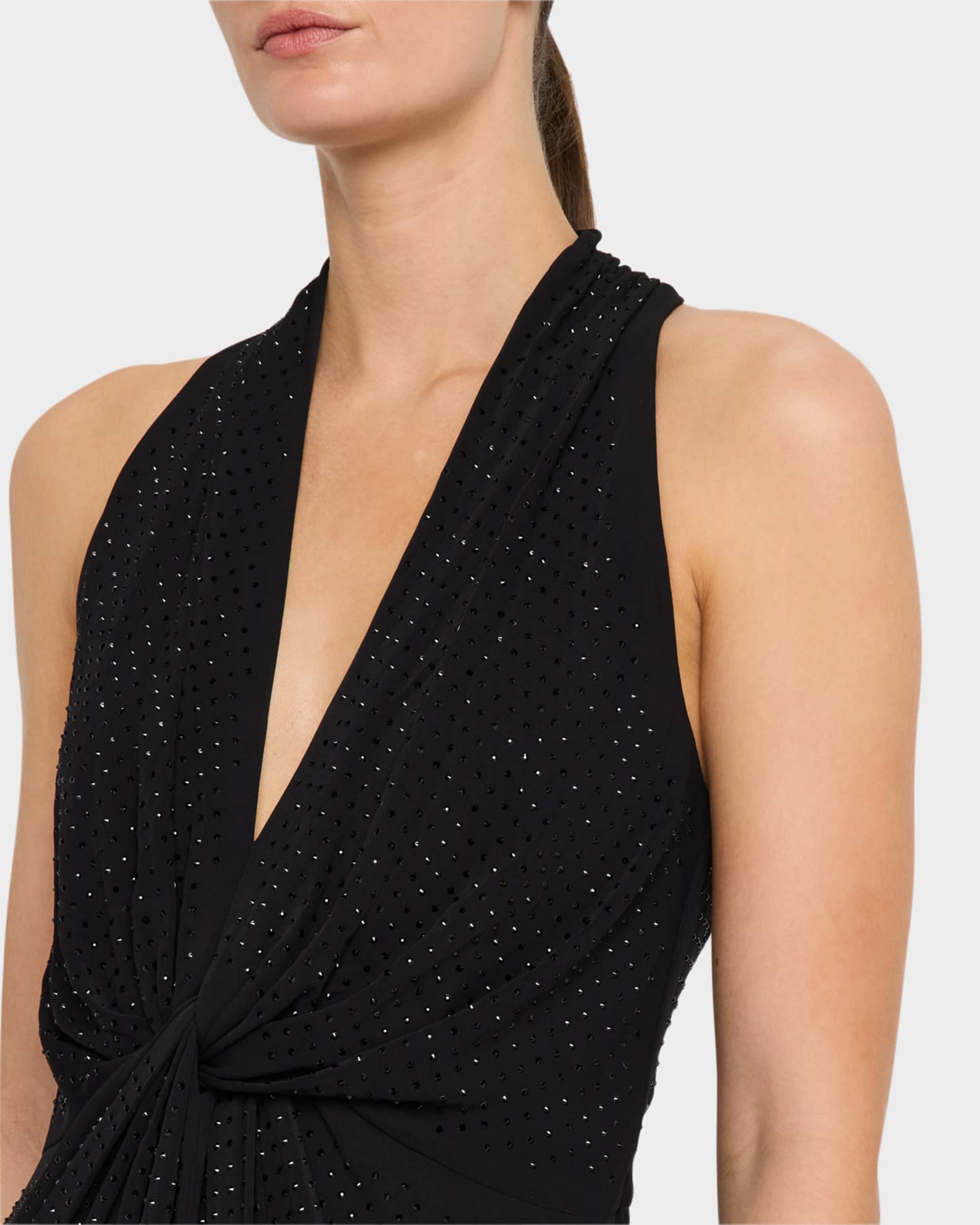 Ungaro Twist-Front Rhinestone Midi Dress | Neiman Marcus