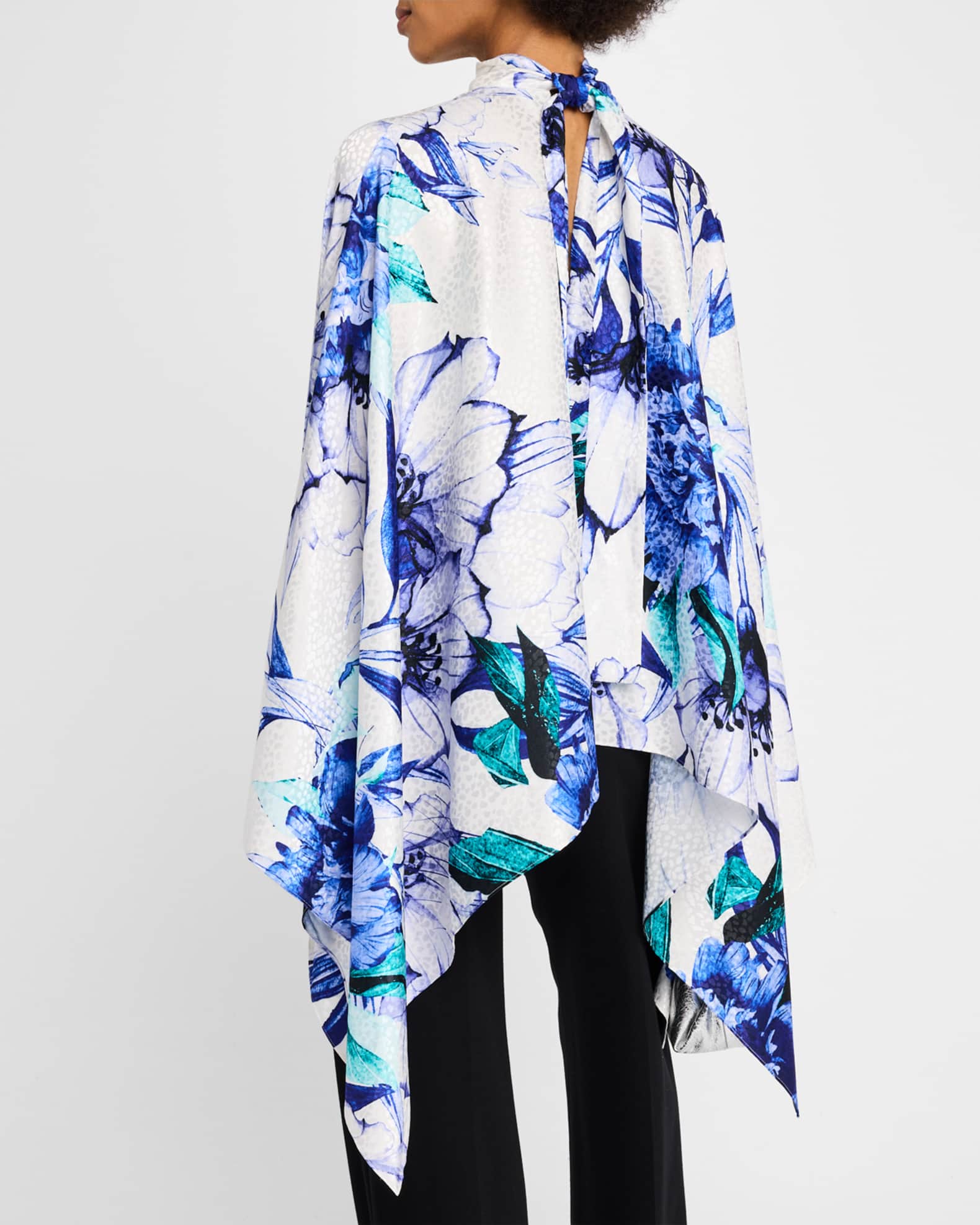 Ungaro Floral-Print Turtleneck Cape Blouse | Neiman Marcus