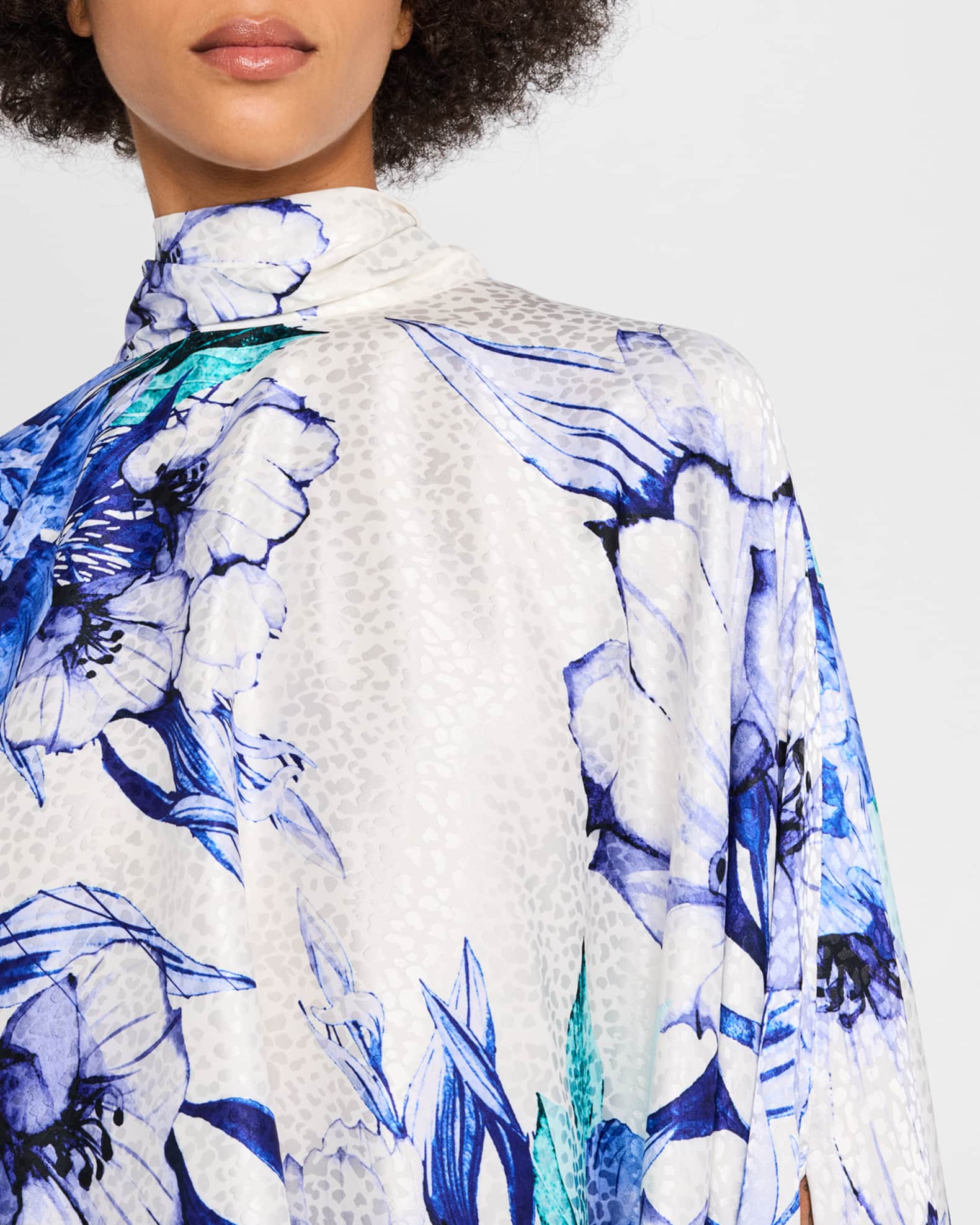 Ungaro Floral-Print Turtleneck Cape Blouse | Neiman Marcus