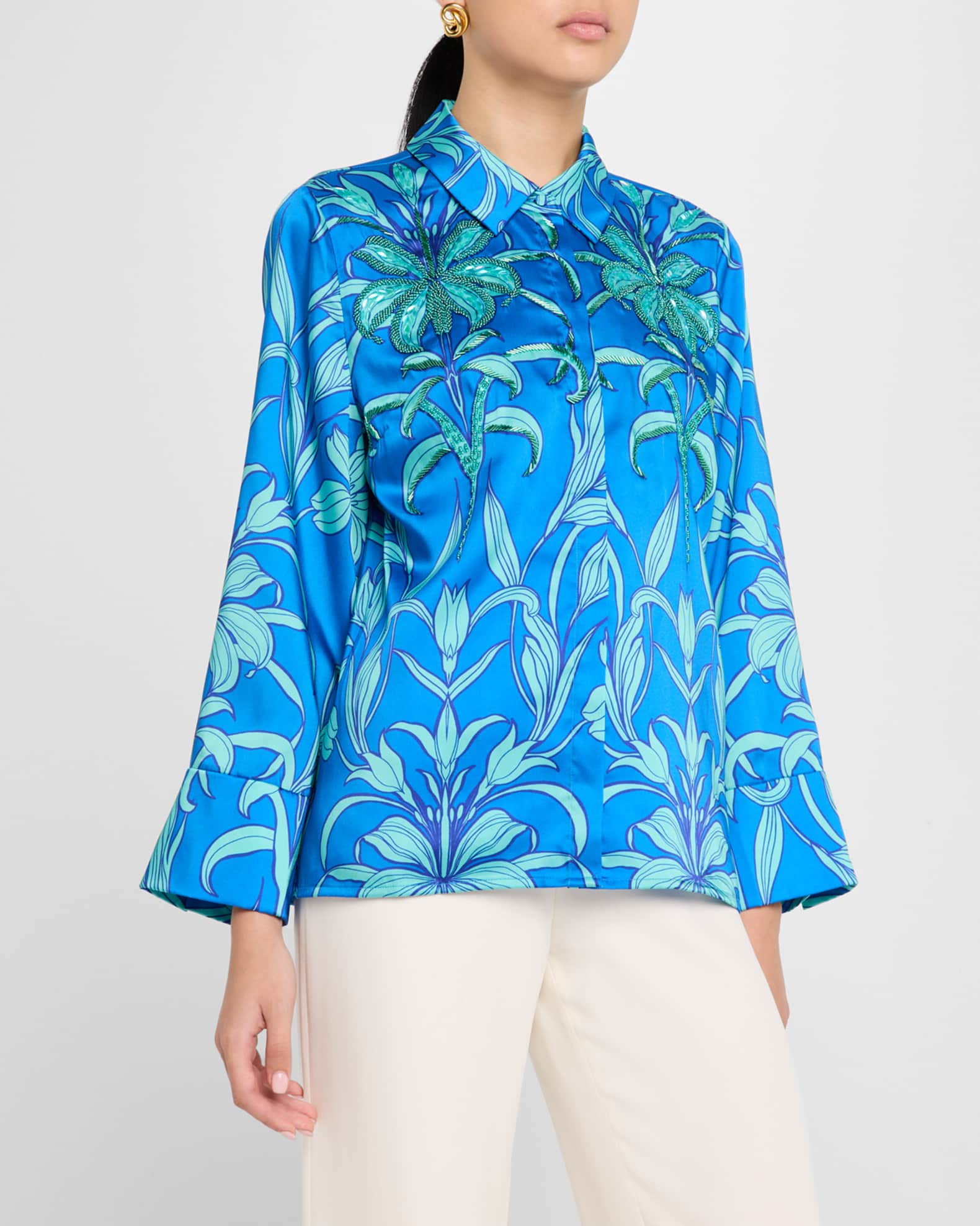 Ungaro Floral-Print Button-Down Blouse | Neiman Marcus