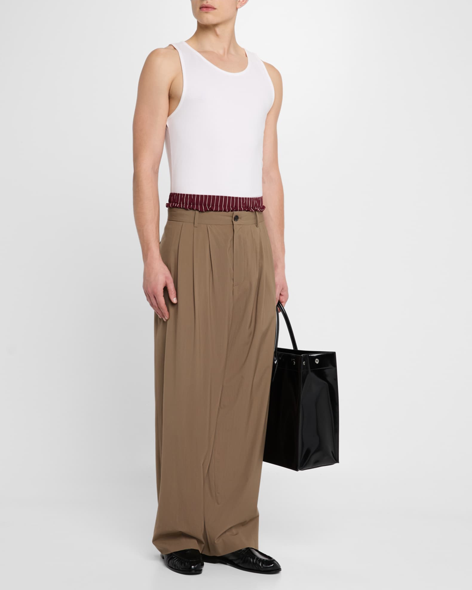 Saint Laurent Men's Cassandre Striped Shorts | Neiman Marcus