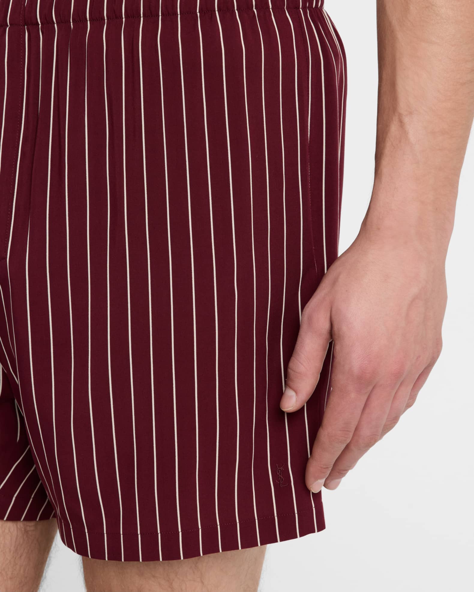 Saint Laurent Men's Cassandre Striped Shorts | Neiman Marcus