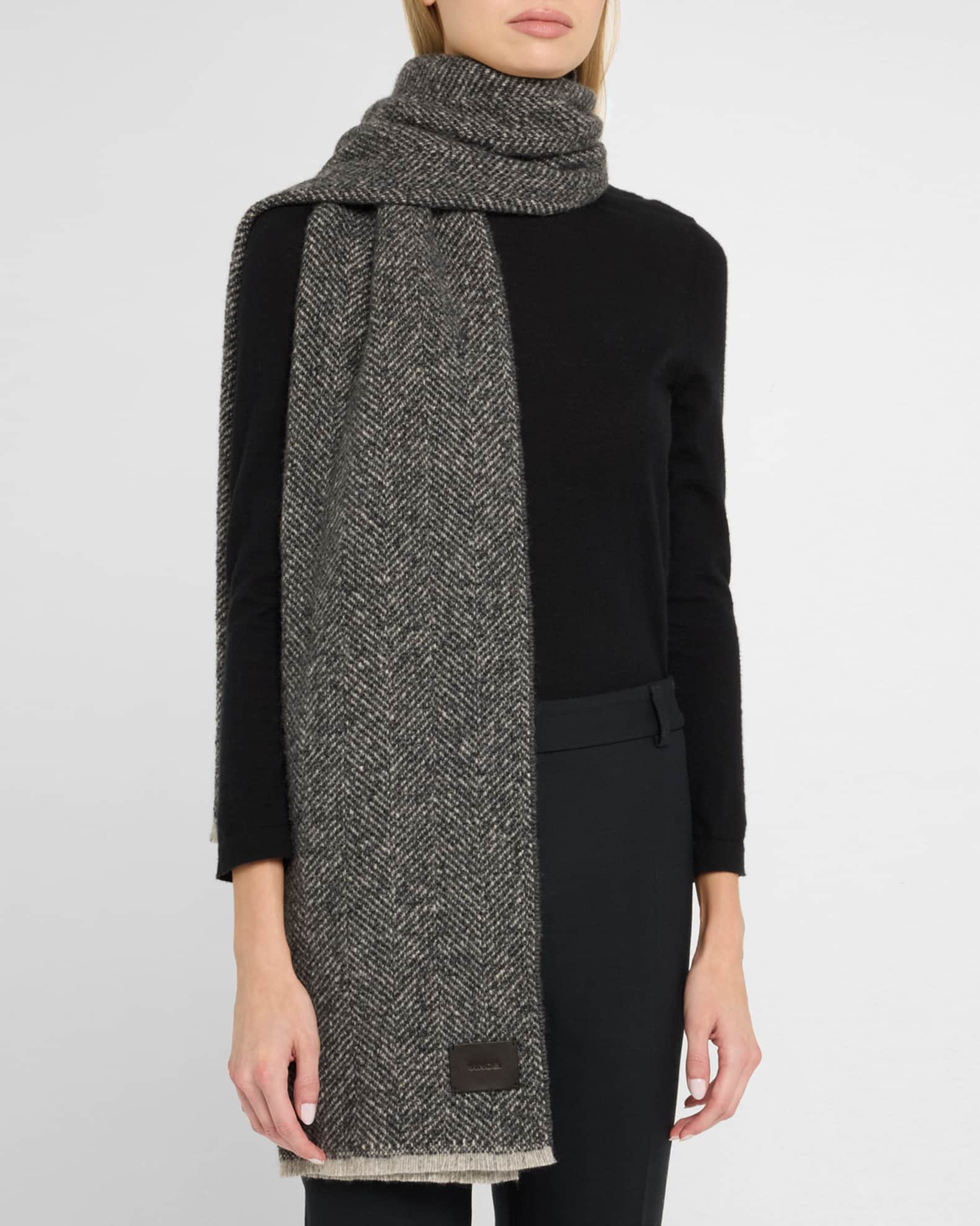 Vince Herringbone Boucle Cashmere-Blend Scarf | Neiman Marcus