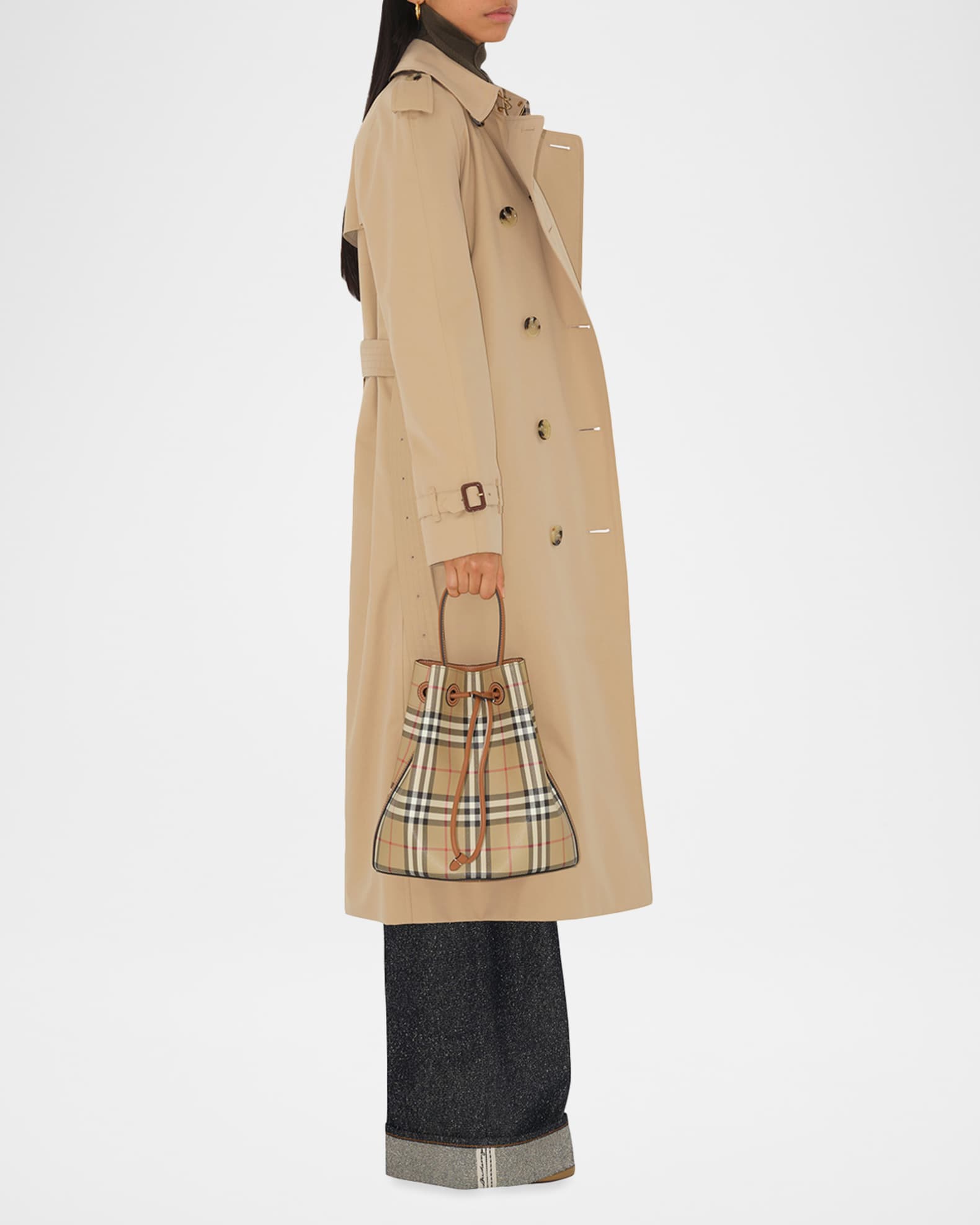 Burberry Large Check Drawstring Bucket Bag | Neiman Marcus