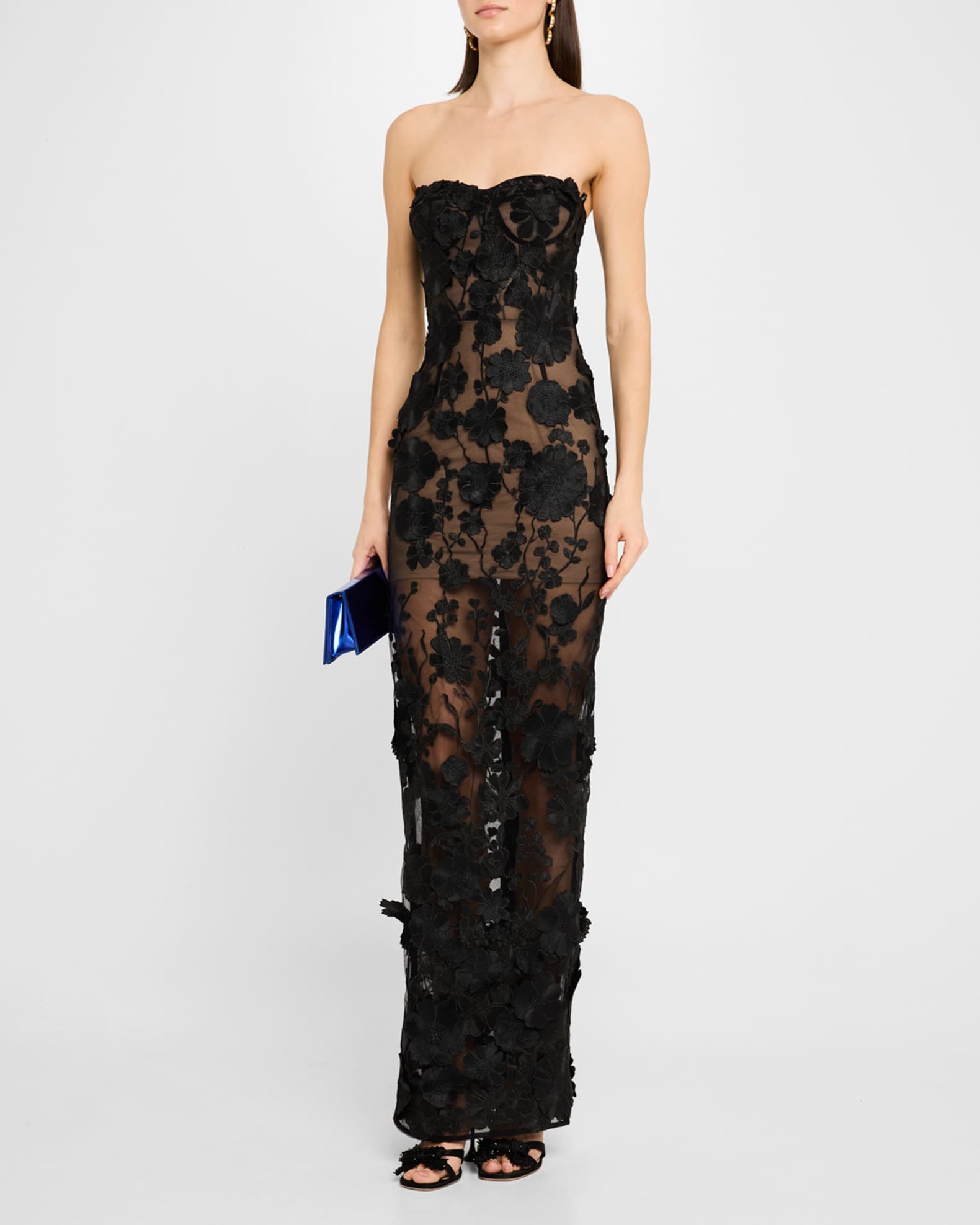 Bronx and Banco Jasmine Strapless Floral Applique Gown | Neiman Marcus