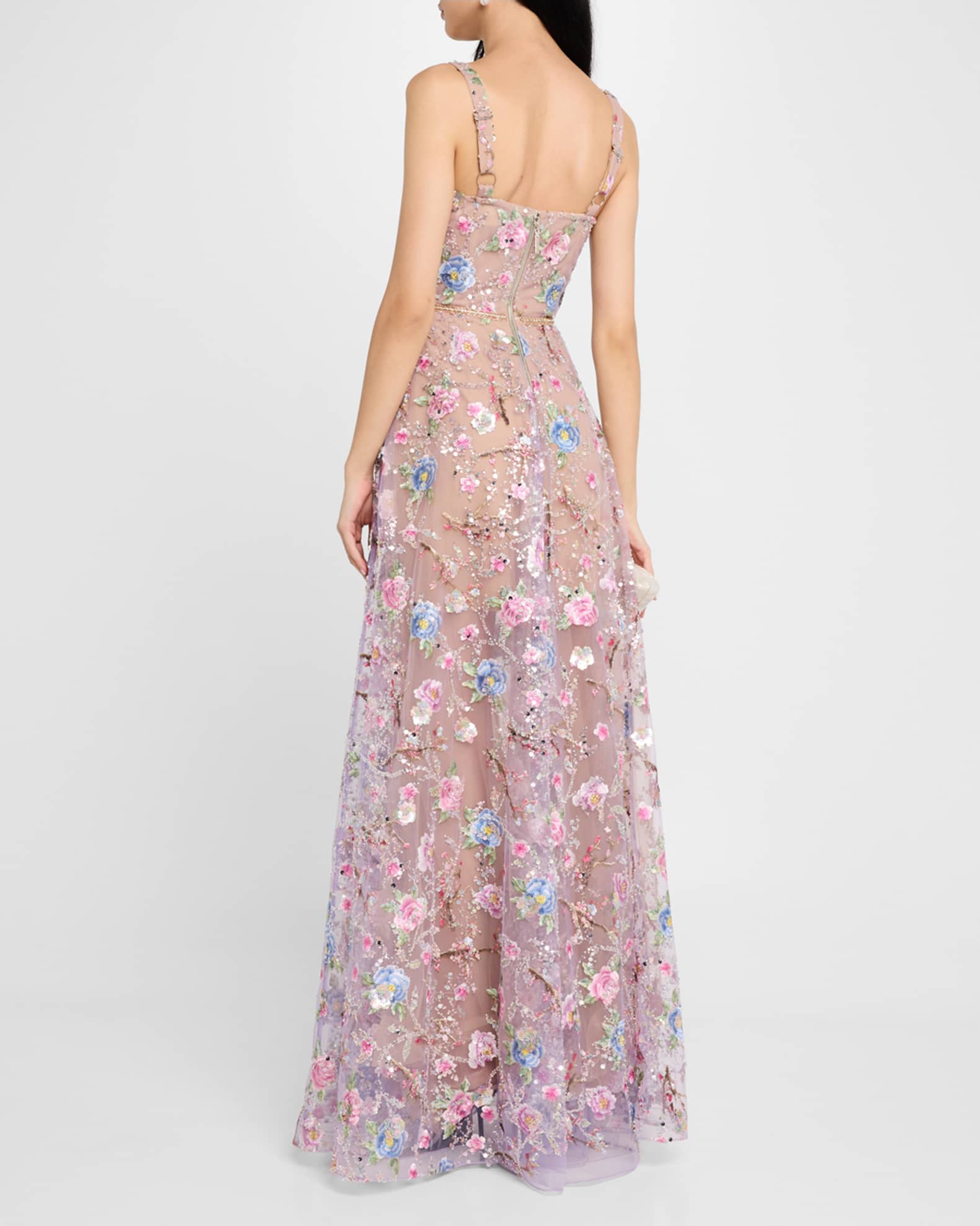 Bronx and Banco Midnight Floral-Embroidered Bead & Sequin Gown | Neiman ...