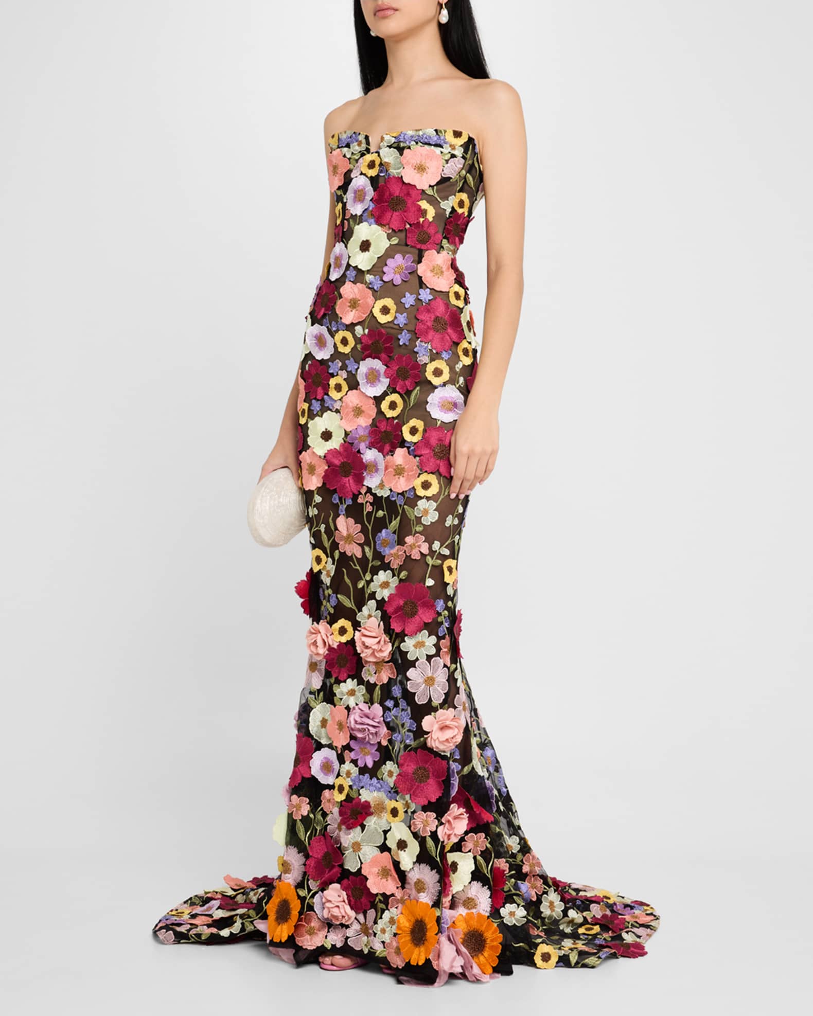 Bronx and Banco Jasmine Floral-Embroidered Mermaid Gown | Neiman Marcus