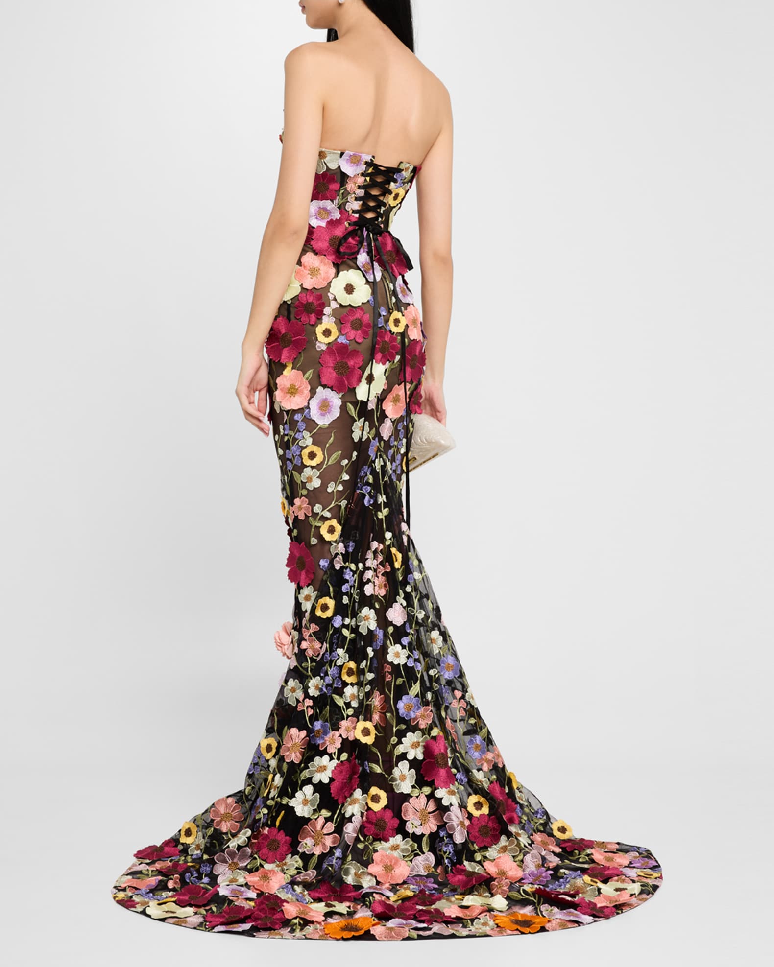 Bronx and Banco Jasmine Floral-Embroidered Mermaid Gown | Neiman Marcus