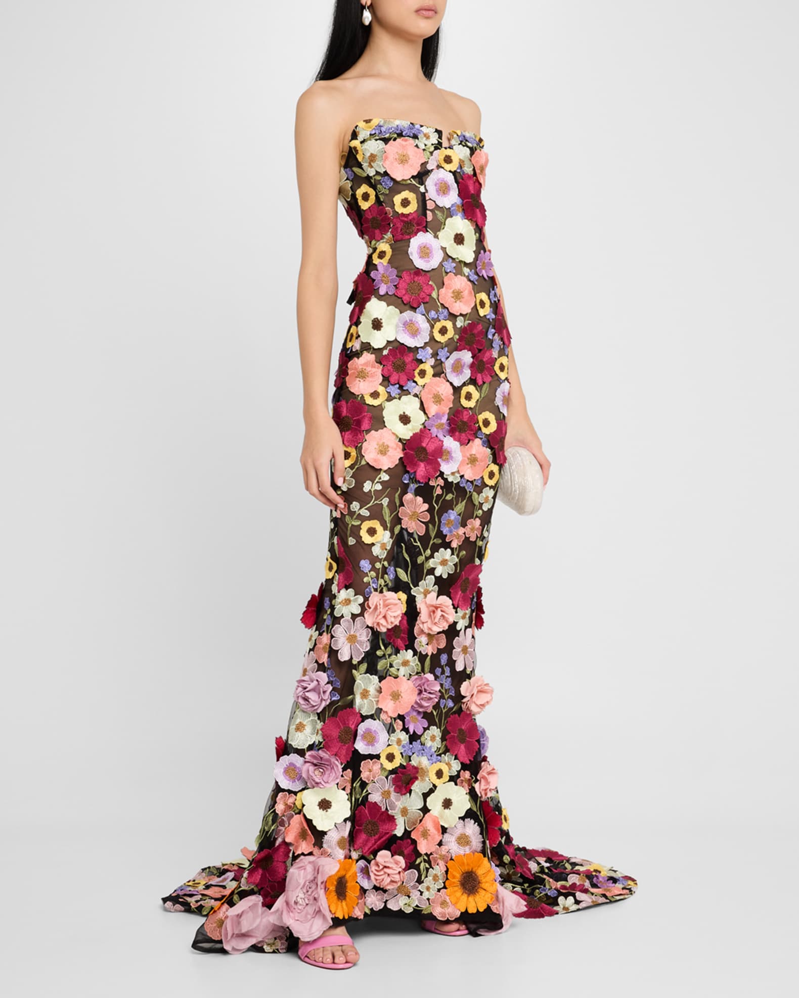Bronx and Banco Jasmine Floral-Embroidered Mermaid Gown | Neiman Marcus