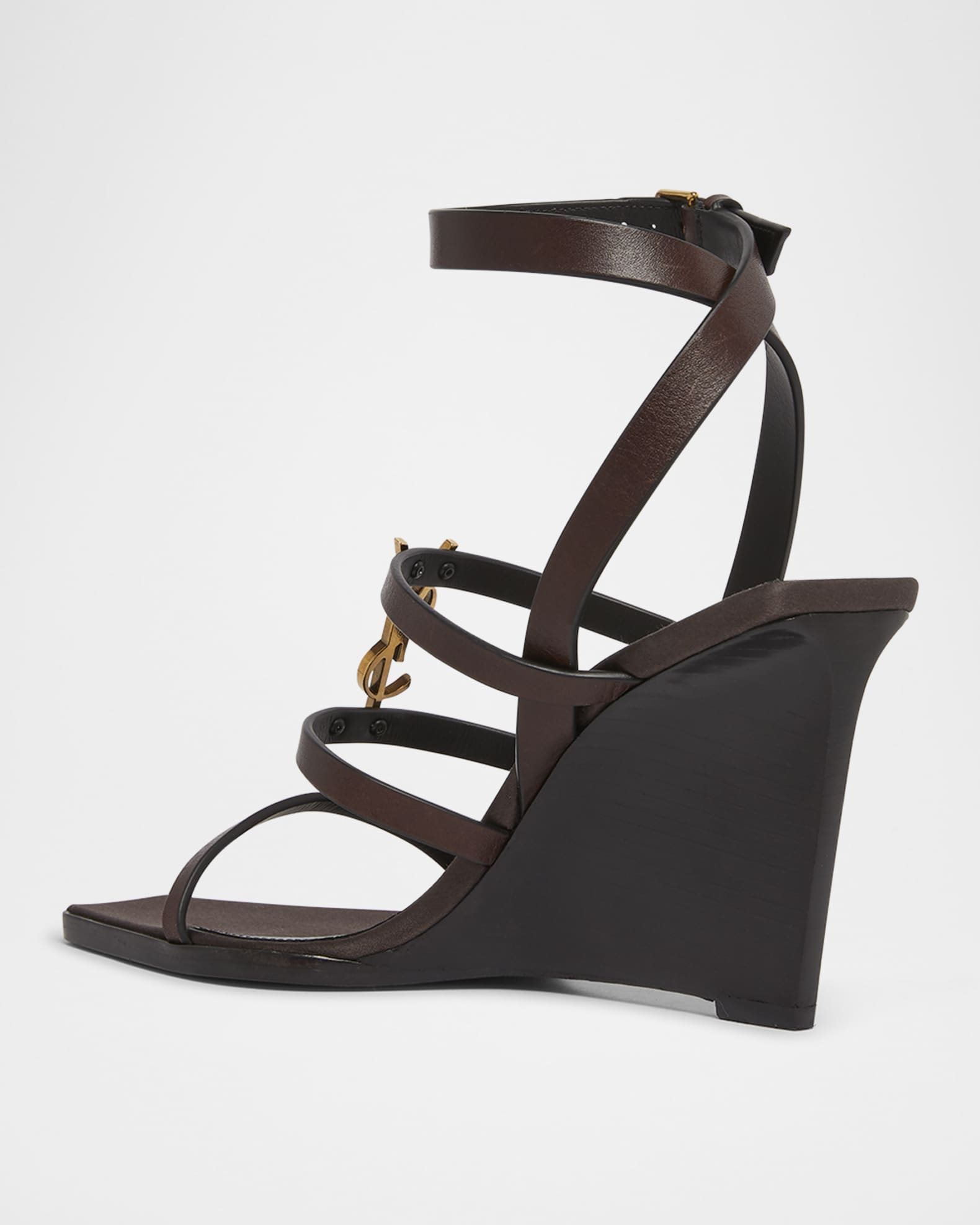 Saint Laurent Cassandra Leather YSL Wedge Sandals | Neiman Marcus