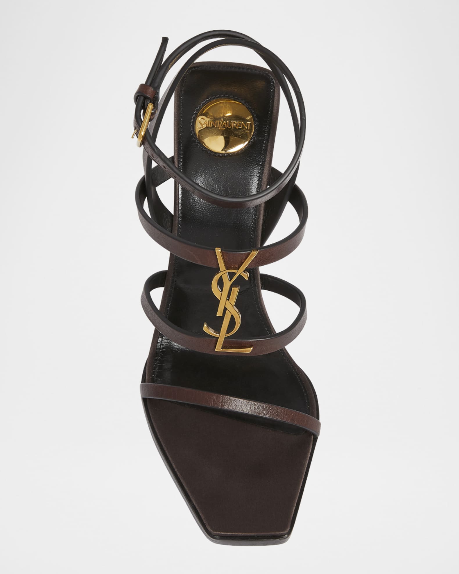 Saint Laurent Cassandra Leather YSL Wedge Sandals | Neiman Marcus