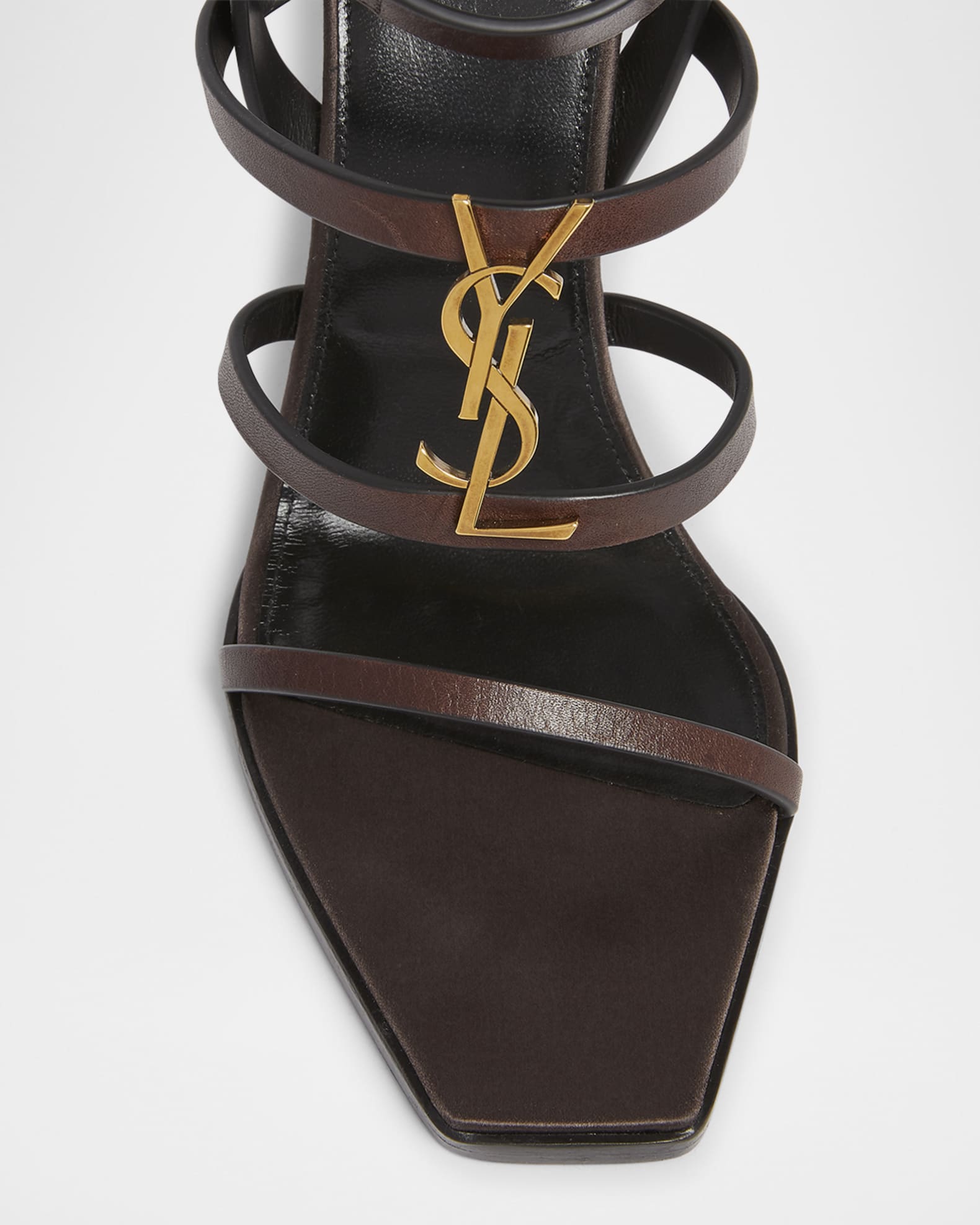 Saint Laurent Cassandra Leather YSL Wedge Sandals | Neiman Marcus