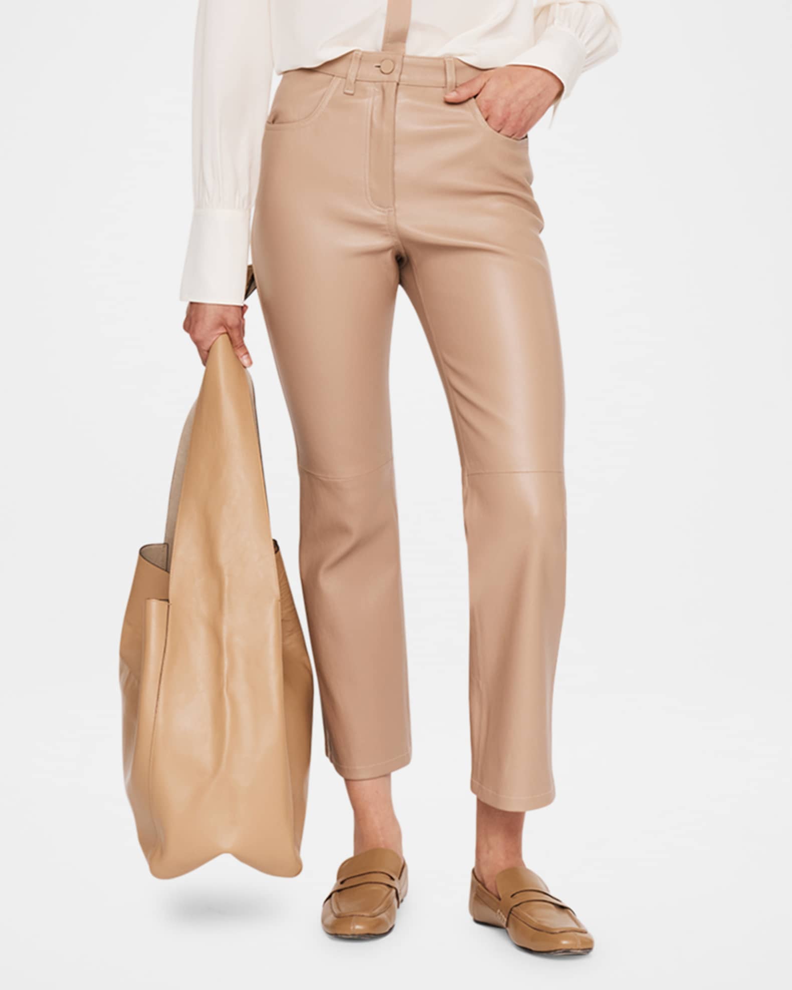 Joseph Duke Cropped Straight-Leg Leather Pants | Neiman Marcus