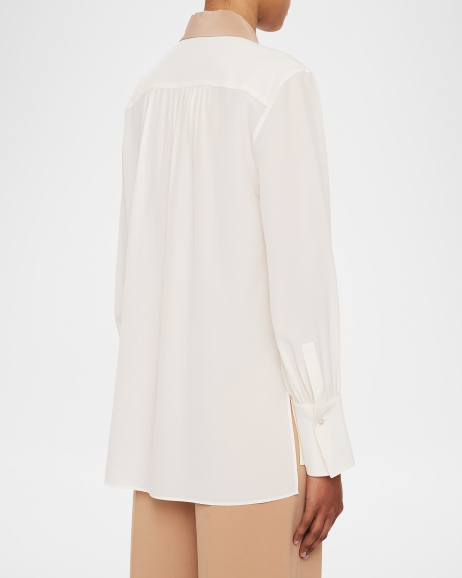 Evora Colorblock-Print Point-Collar Silk Blouse | Neiman Marcus