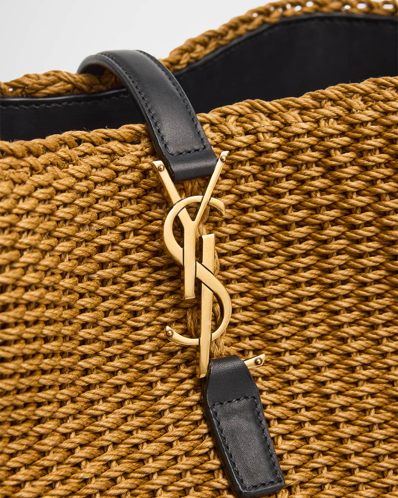 Saint Laurent Le 37 YSL Bucket Bag in Raffia and Leather | Neiman Marcus