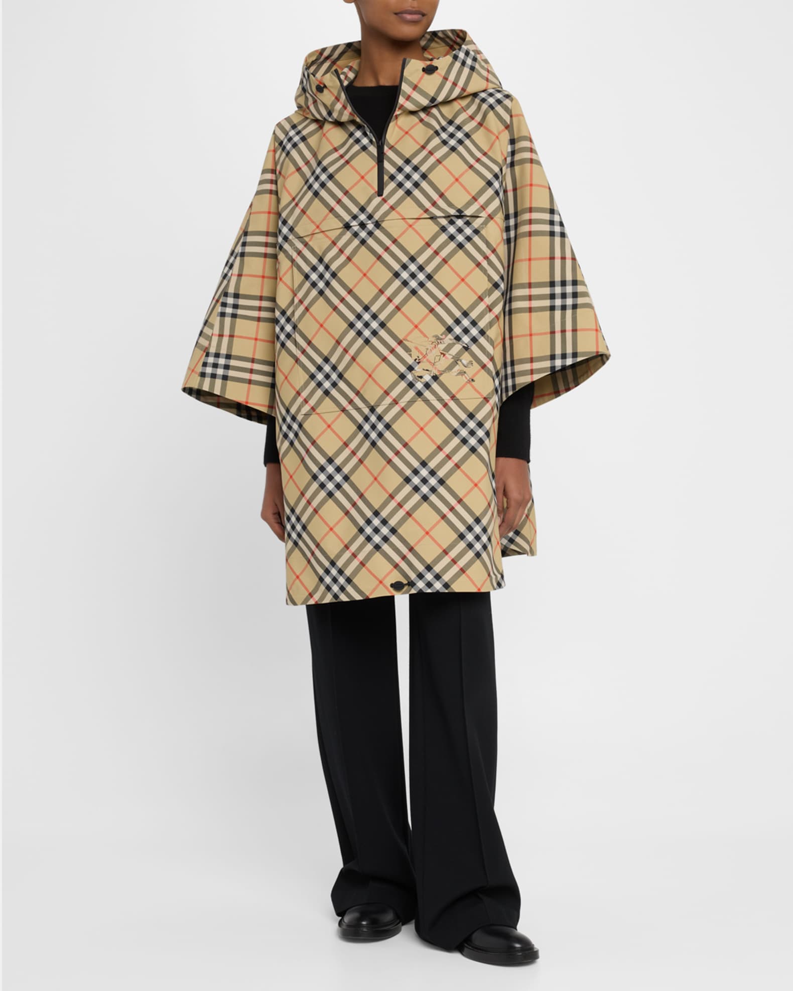 Burberry St. Cady Packaway Check Twill Cape | Neiman Marcus