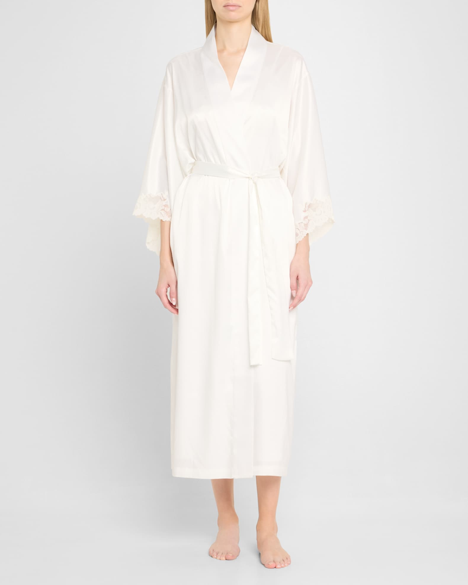 Natori Peony Glamour Lace-Trim Robe | Neiman Marcus
