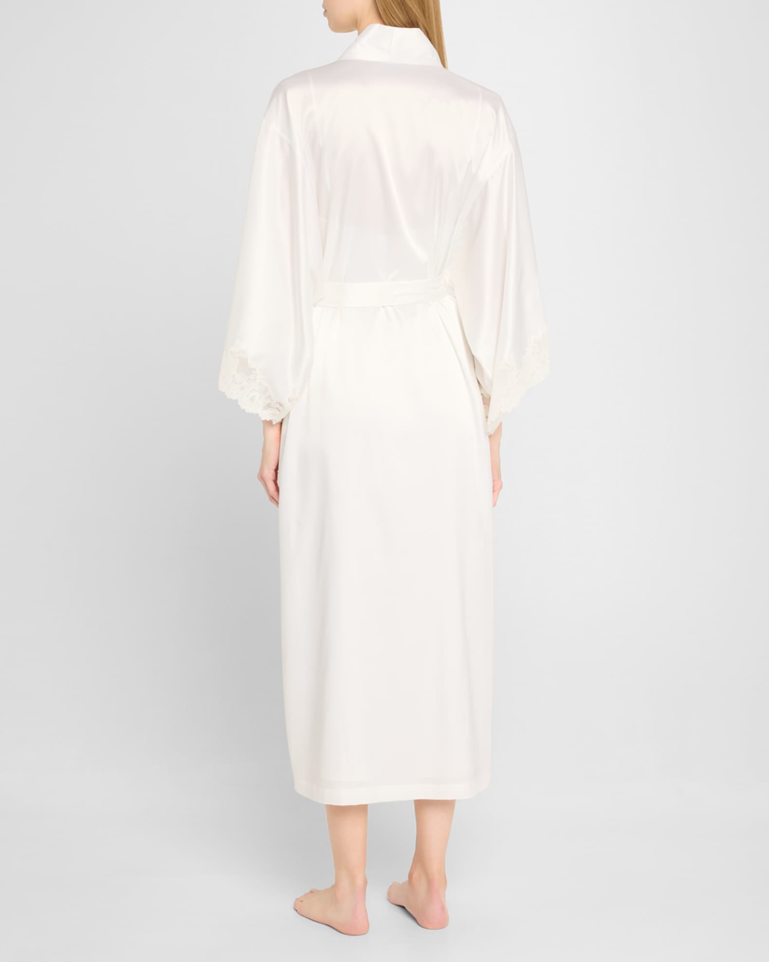 Natori Peony Glamour Lace-Trim Robe | Neiman Marcus