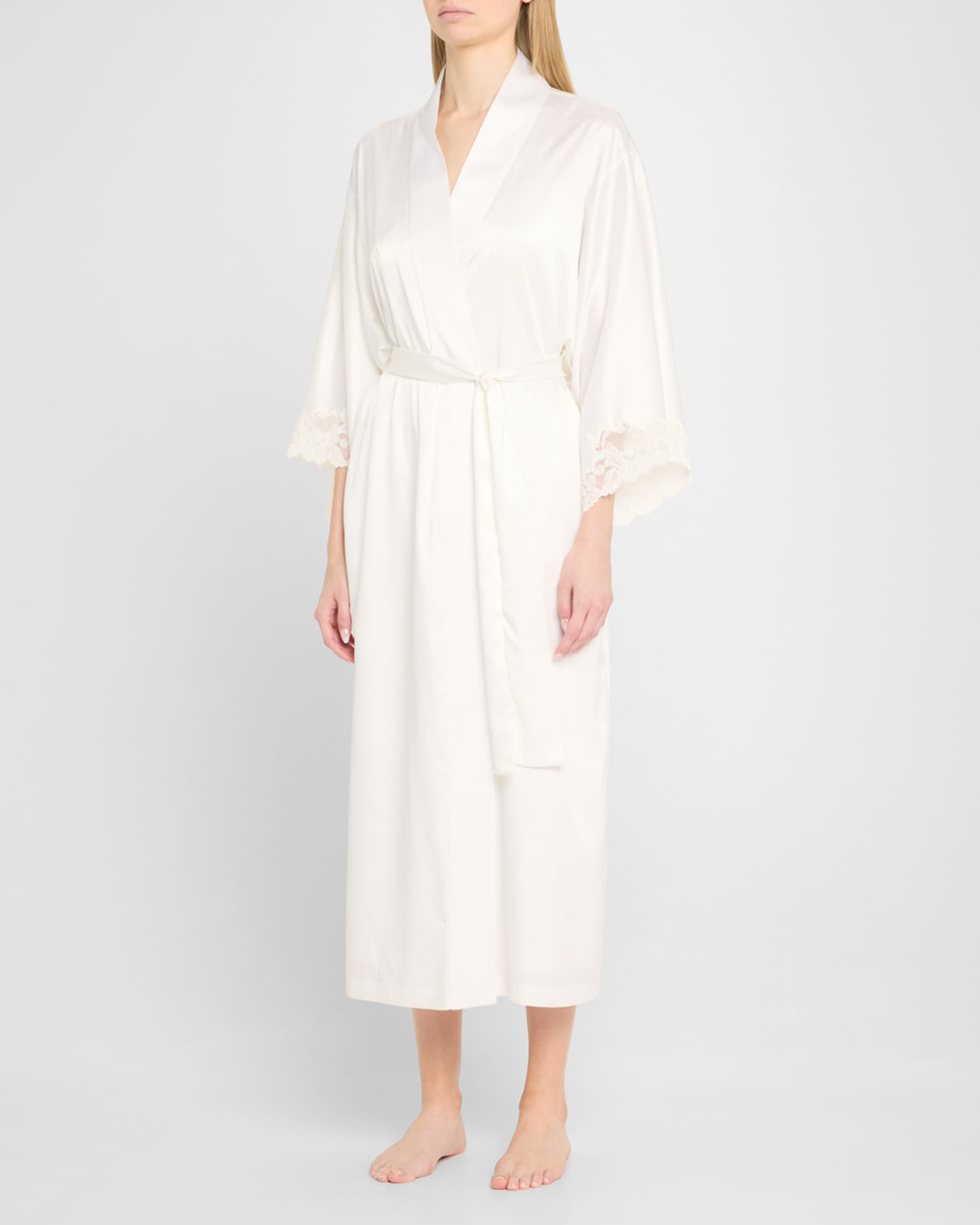 Natori Peony Glamour Lace-Trim Robe | Neiman Marcus