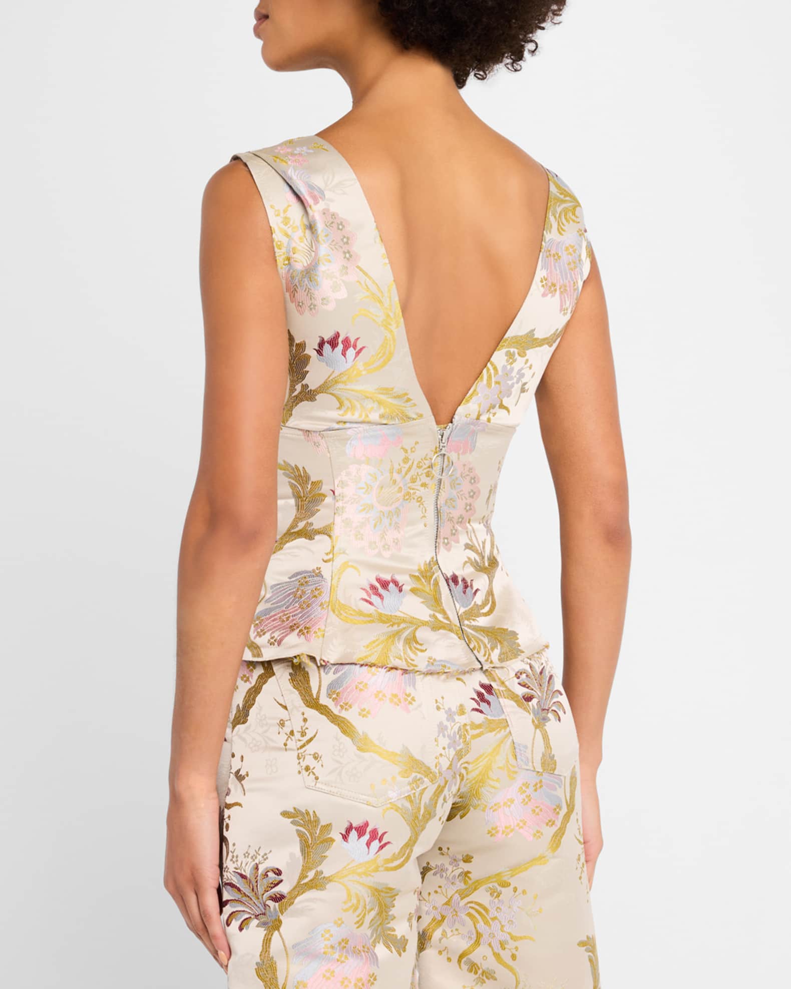 Marques'Almeida Floral Satin Brocade Top | Neiman Marcus