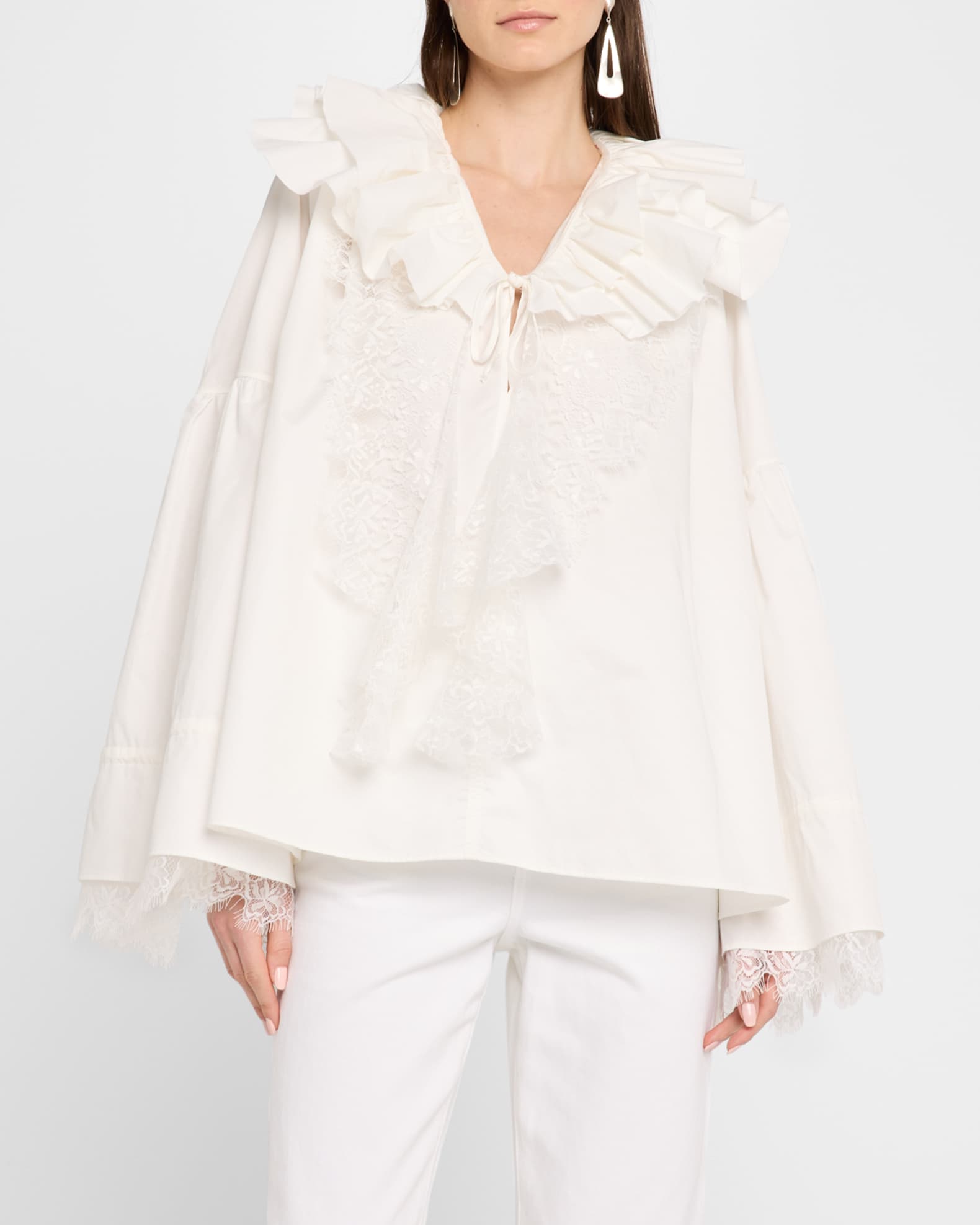 Marques'Almeida Long-Sleeve Frilled Lace Shirt | Neiman Marcus