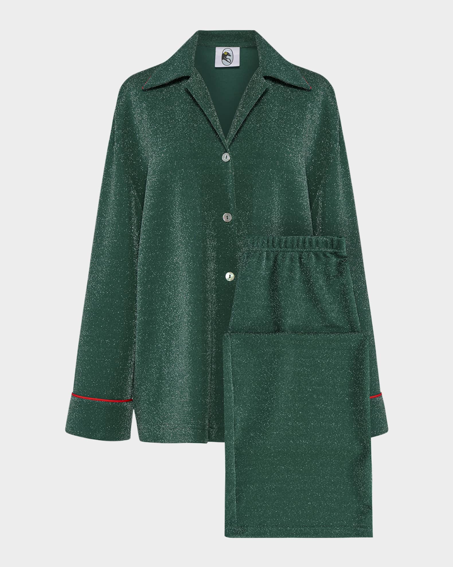 Sleeper Saturn Shimmer Contrast-Trim Pajama Set | Neiman Marcus