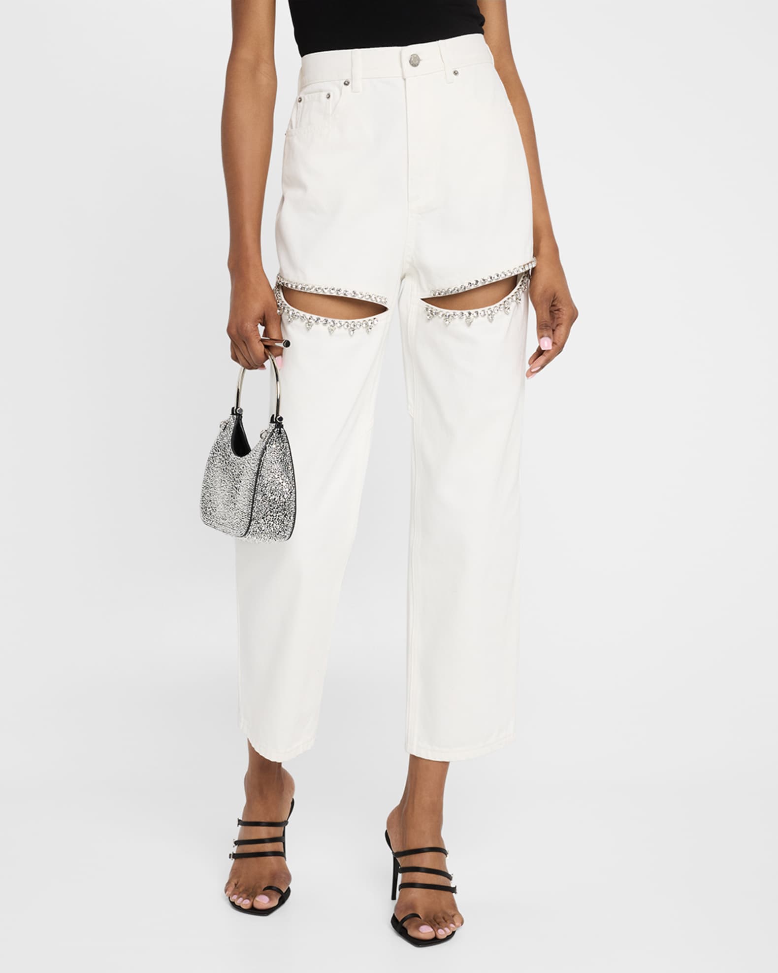AREA Crystal Slit Straight-Leg Jeans | Neiman Marcus