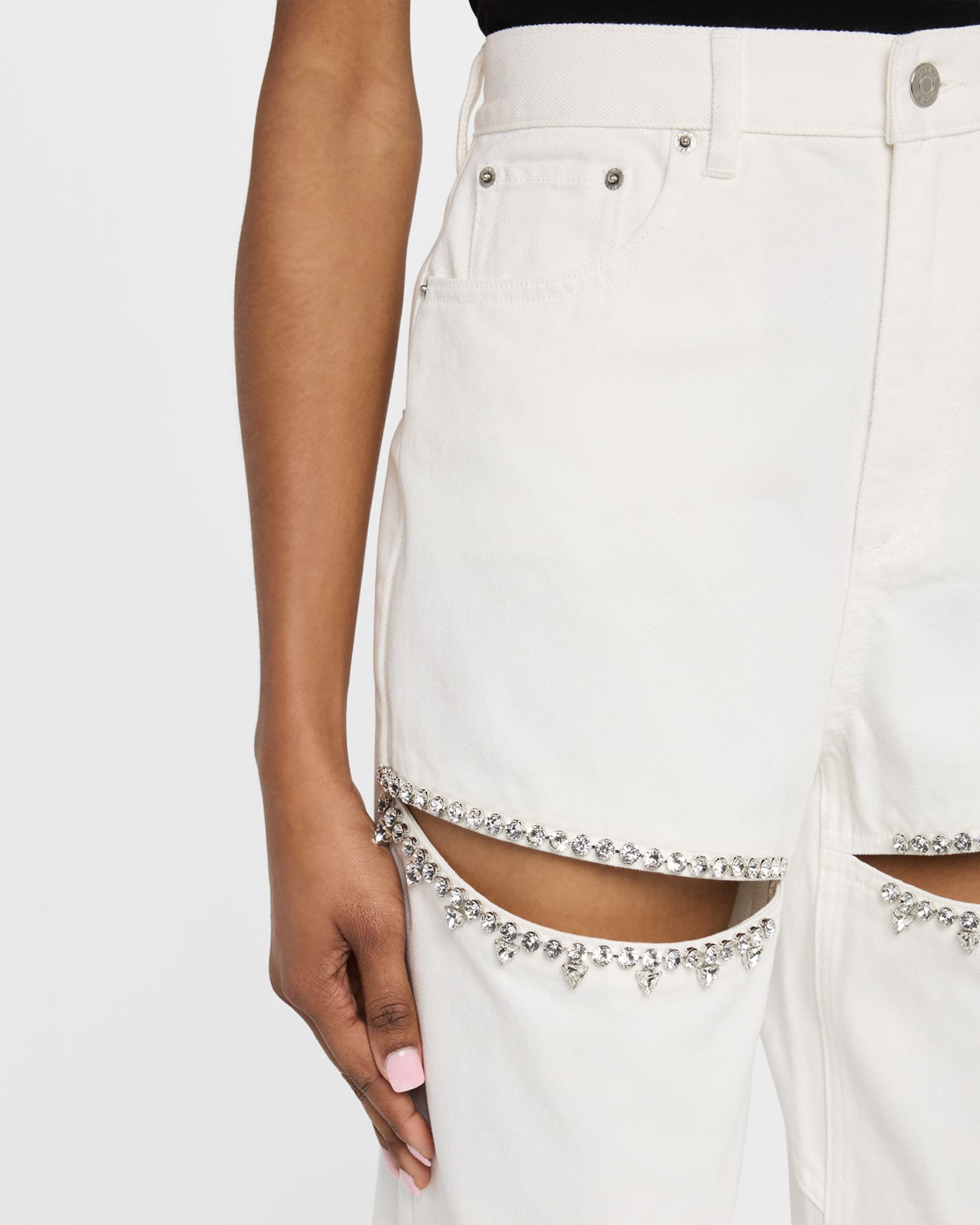 AREA Crystal Slit Straight-Leg Jeans | Neiman Marcus
