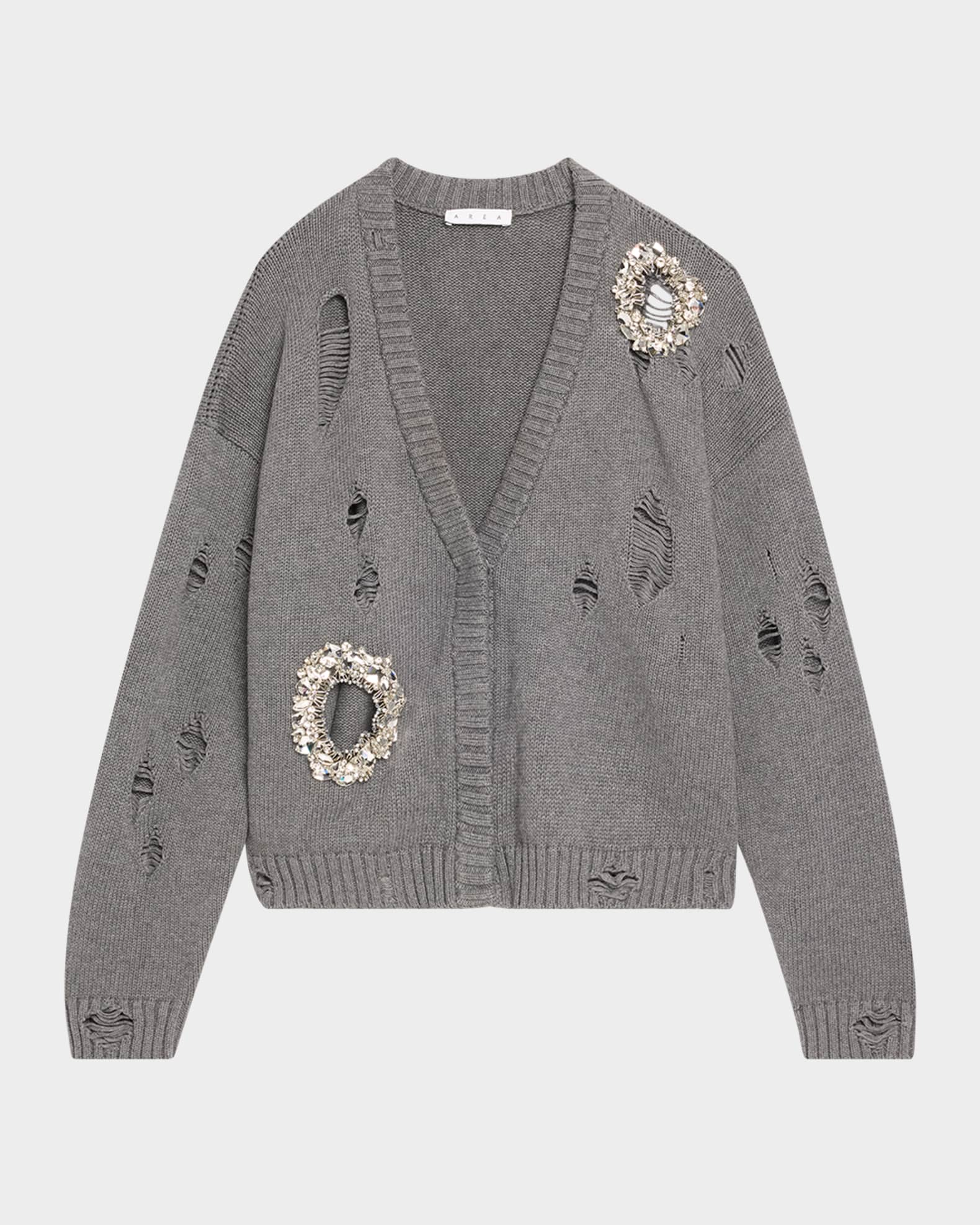 AREA Distressed Crystal V-Neck Cardigan | Neiman Marcus