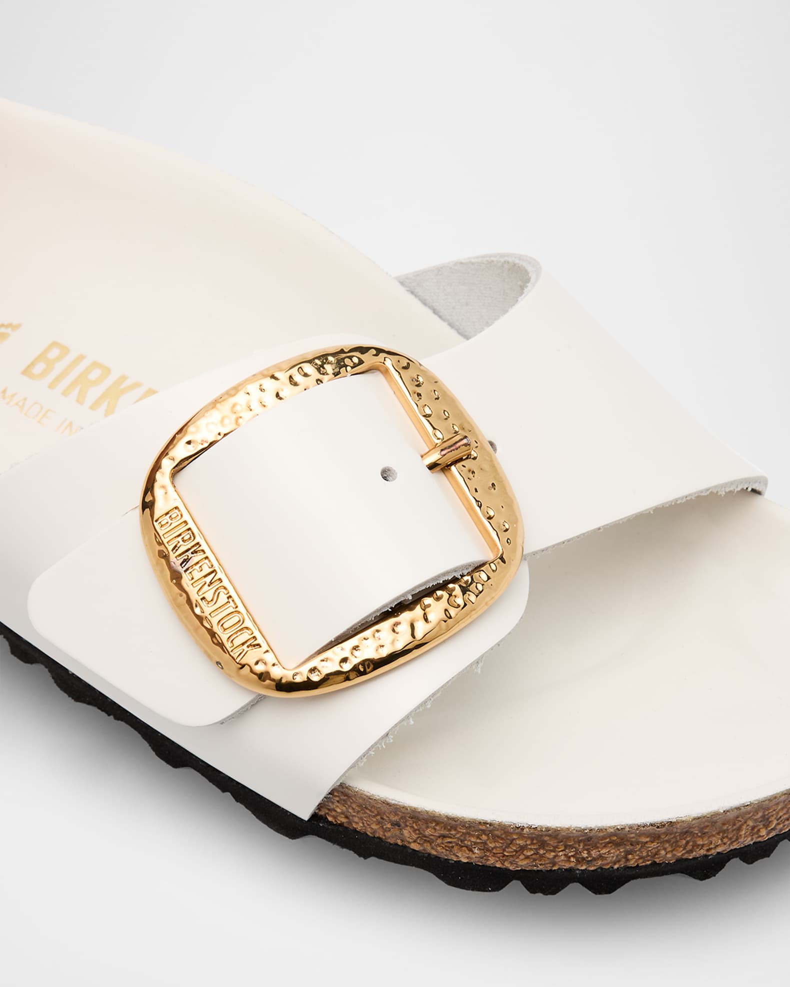 BIRKENSTOCK Madrid Hammered Big Buckle Leather Slide Sandals | Neiman ...