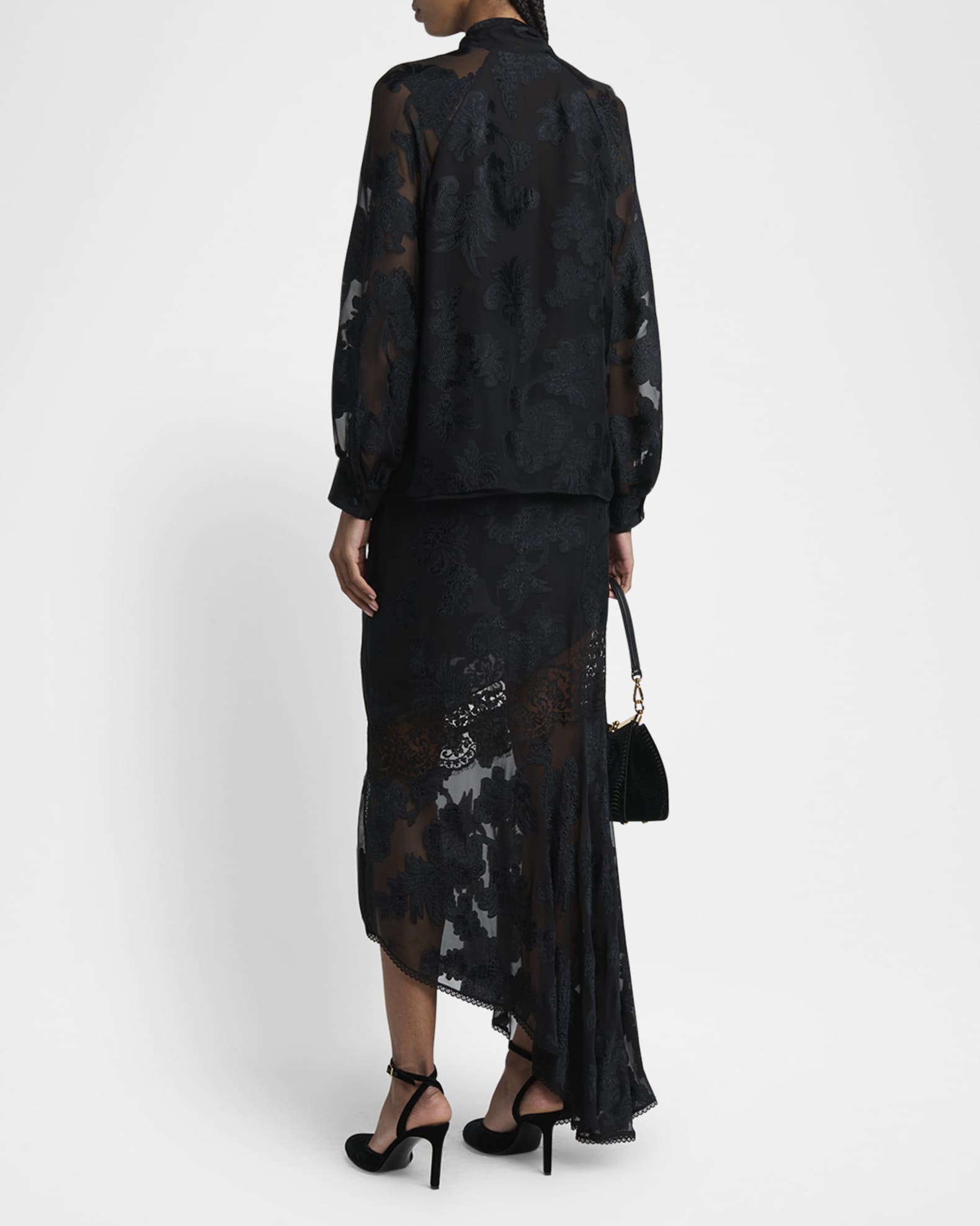 Etro Fils Coupe Long-Sleeve Tie-Neck Blouse | Neiman Marcus